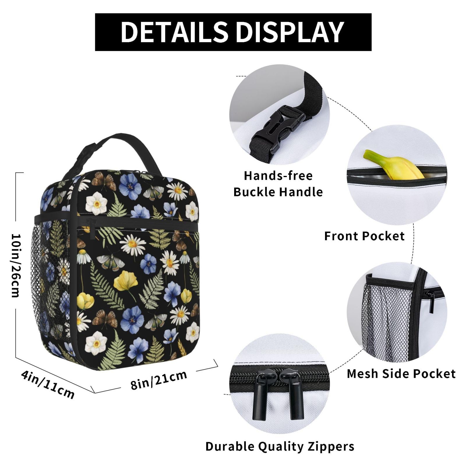 Greatreme Wildflower Lunch Bag For Men Women, Reusable Insulated Lunch Bag Portable Lunch Tote