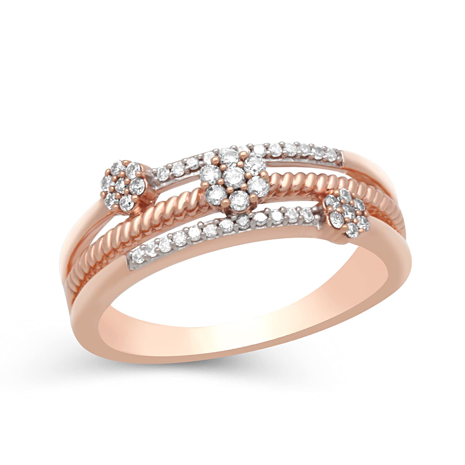 Jewelili 10K Rose Gold 1/5 Cttw Natural White Round Diamonds Ring, Size 7