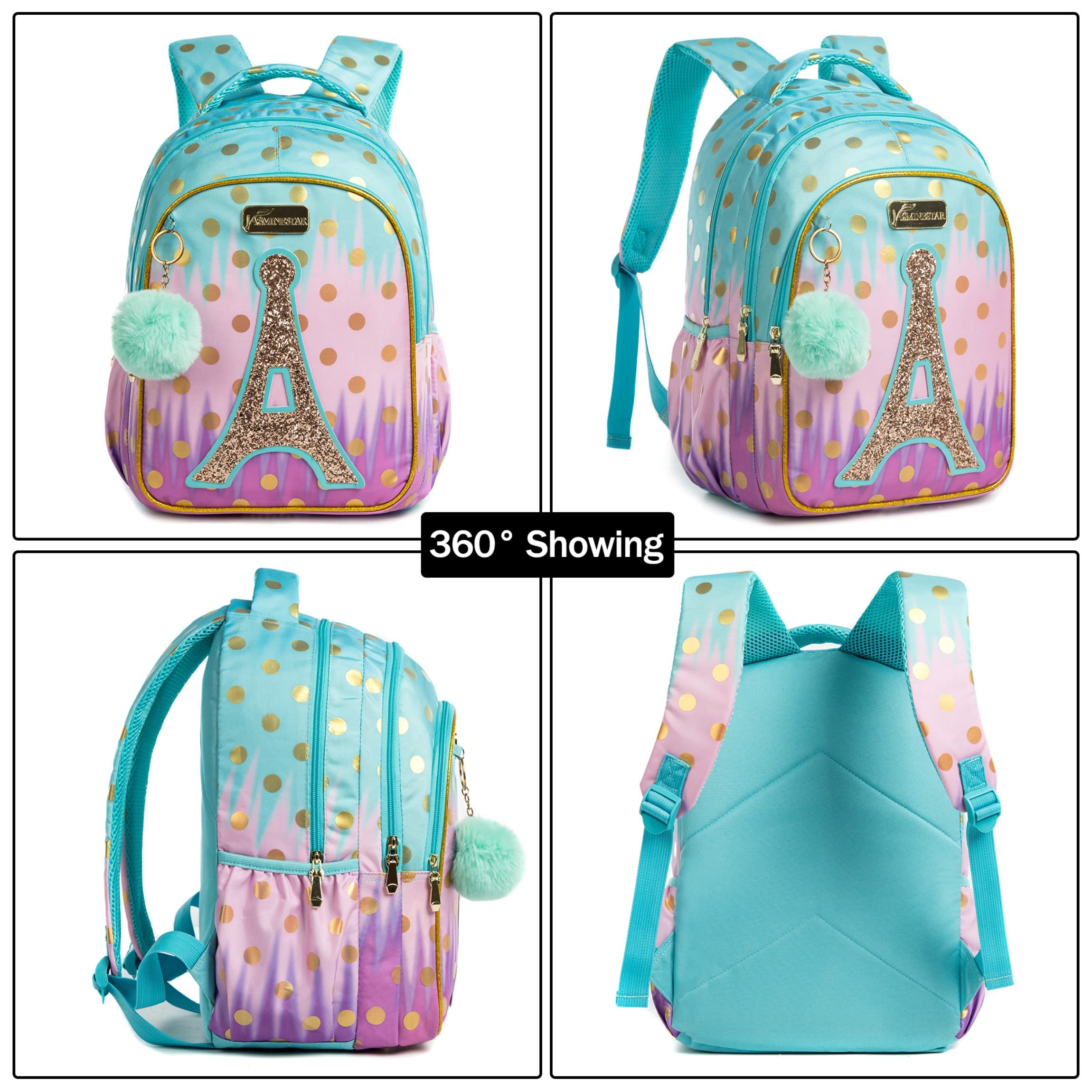Jasminestar Kids Backpacks 17 inch School Backpack with Lunch Bag and Pencil Case (17β, Tower)