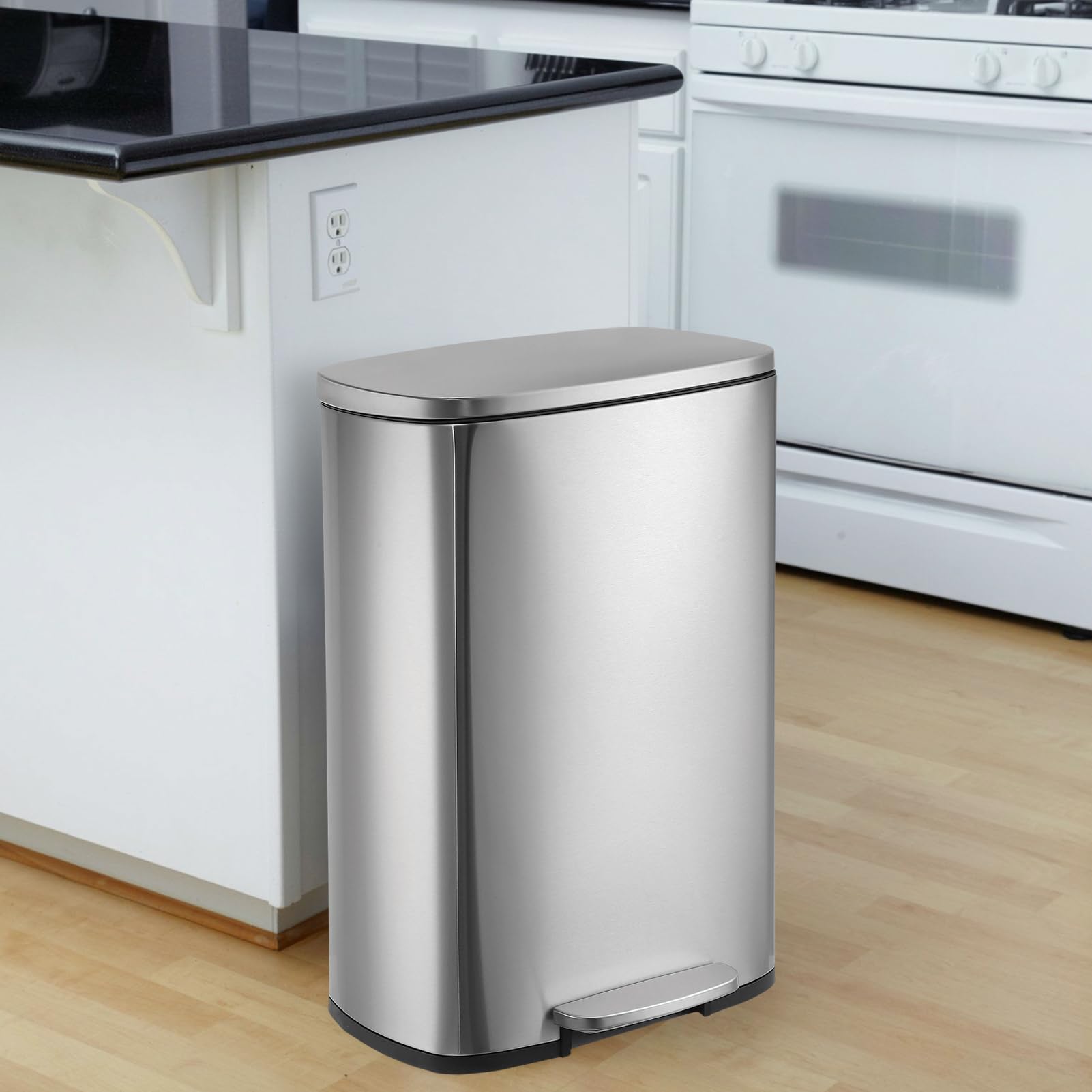 WELYFE 50L/13 Gallon Step Trash Can, Kitchen Garbage Can, Commercial Kitchen Trash Can with Soft Close Lid, Foot Pedal and Removable Inner Bucket, Semi-Round
