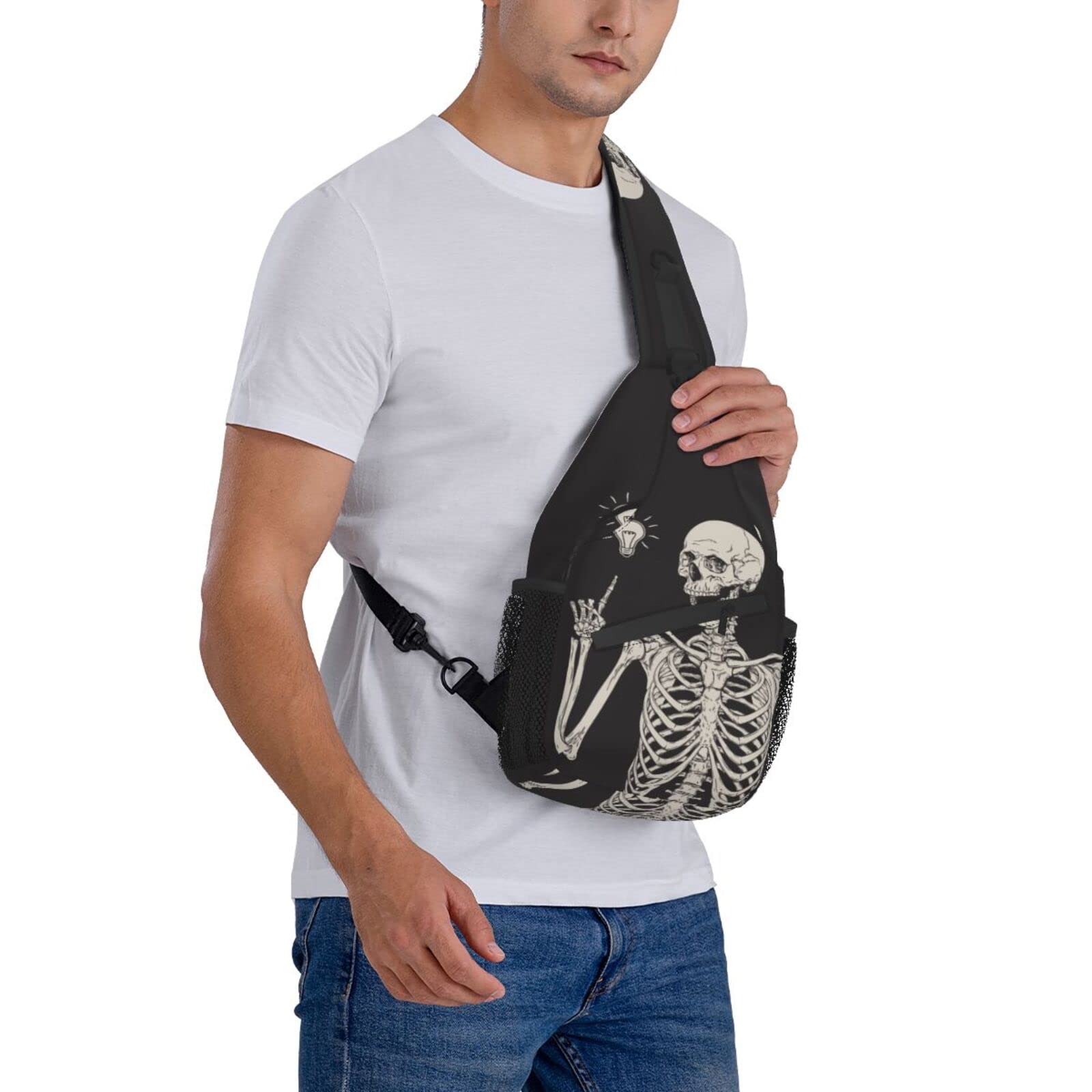 Yamegoun Funny Skull Sling Bag Backpack Women Men Crossbody Shoulder Chest Bag Unisex for Travel Casual Hiking with Adjustable Strap