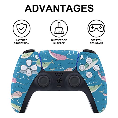 Narwhal Animal Pattern Full Protective Skin Cover Design Wrap Decal Sticker Compatible with PS5 Digital Edition Console and Controller