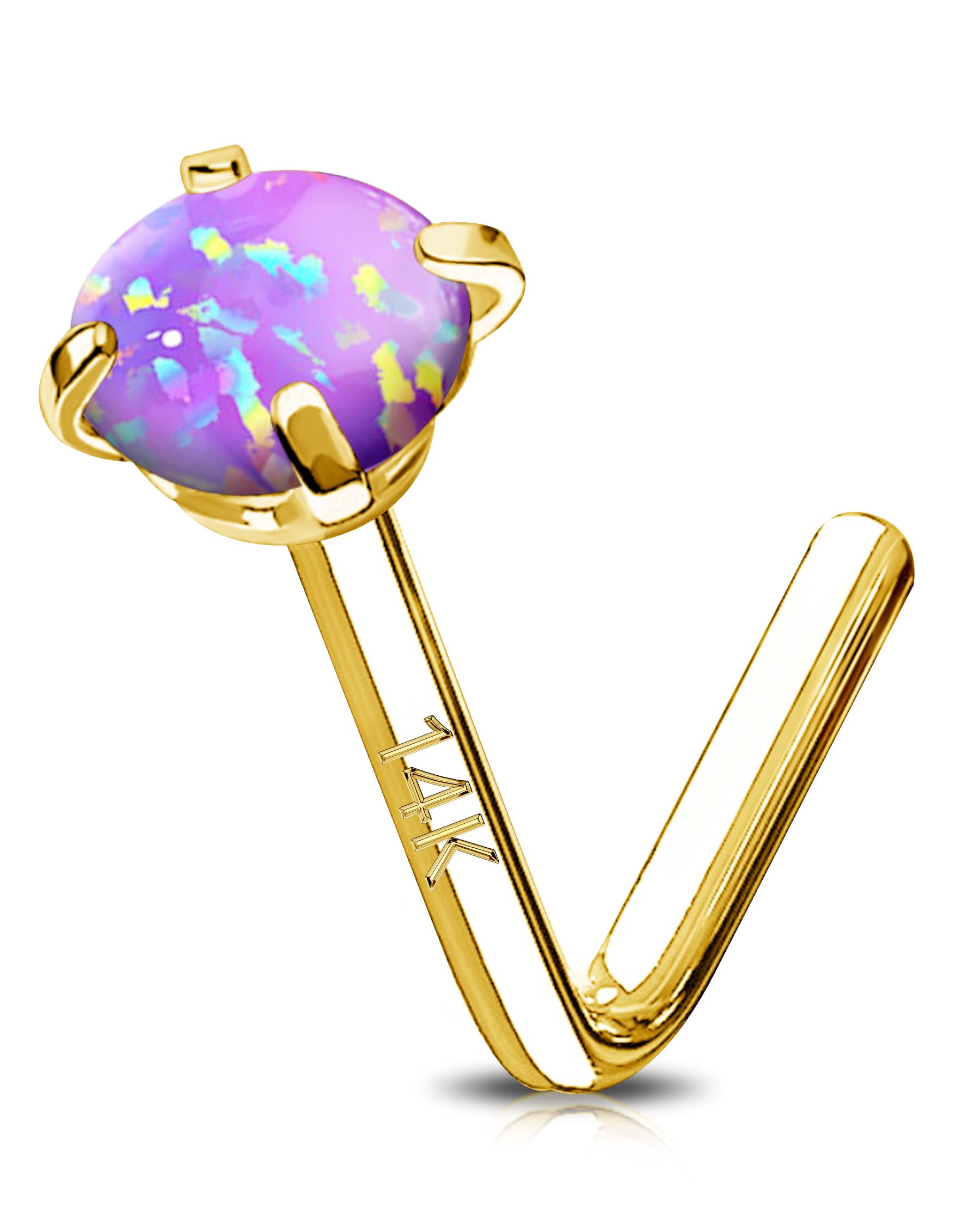 Jewseen 14K Solid Gold Opal Nose Studs 20G Nose Rings L-Shaped Studs Nostrial Piercing Jewelry Nose Bone Studs Nose Piercing Jewelry for Women and Men