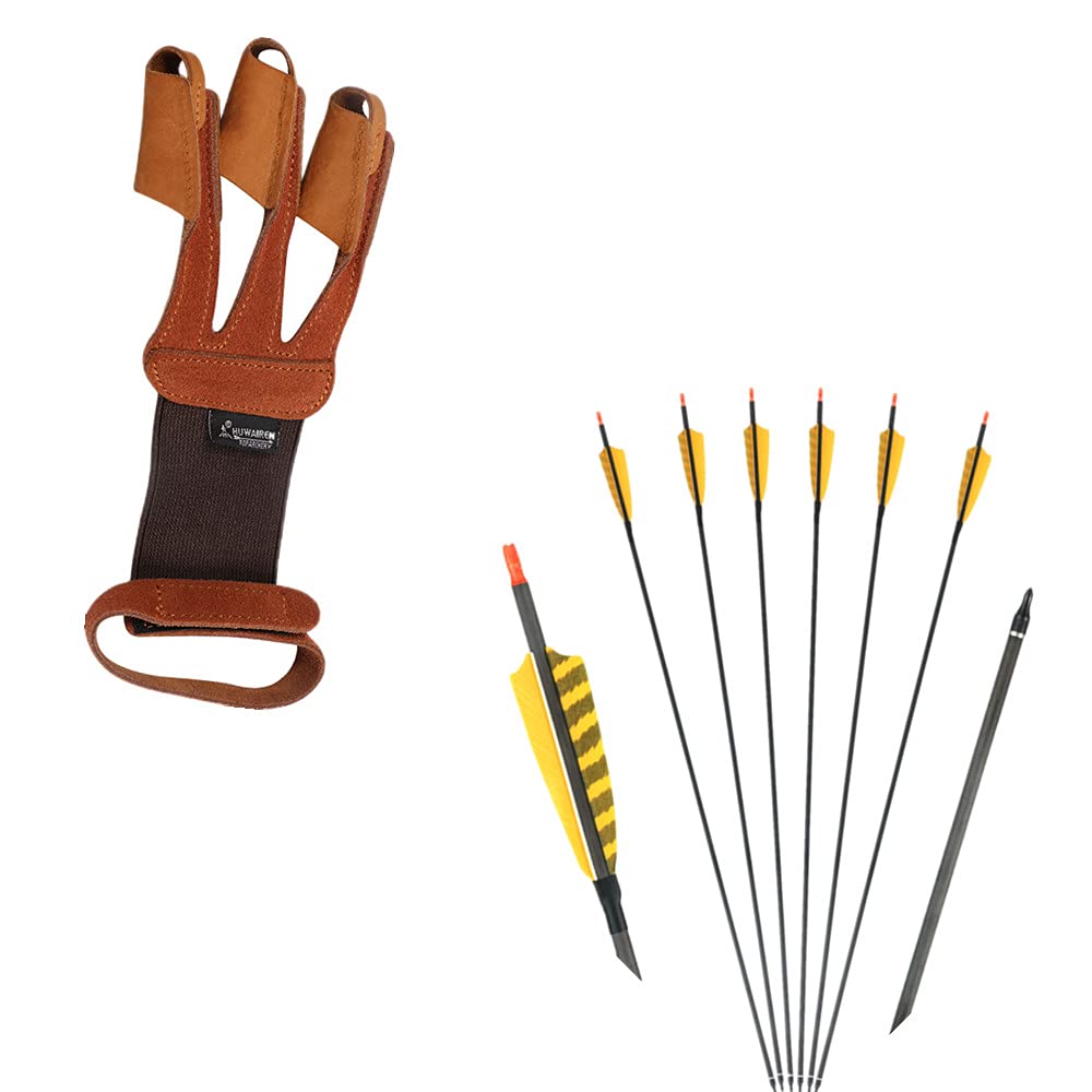Huntingdoor Soft 3 Finger Archery Glove Black and Brown 31-Inch Carbon Arrows