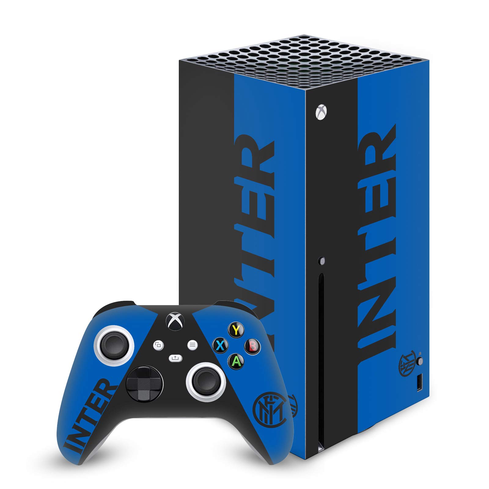 Head Case Designs Officially Licensed Inter Milan Blue and Black Full Logo Vinyl Sticker Gaming Skin Case Cover Compatible with Xbox Series X Console and Controller Bundle
