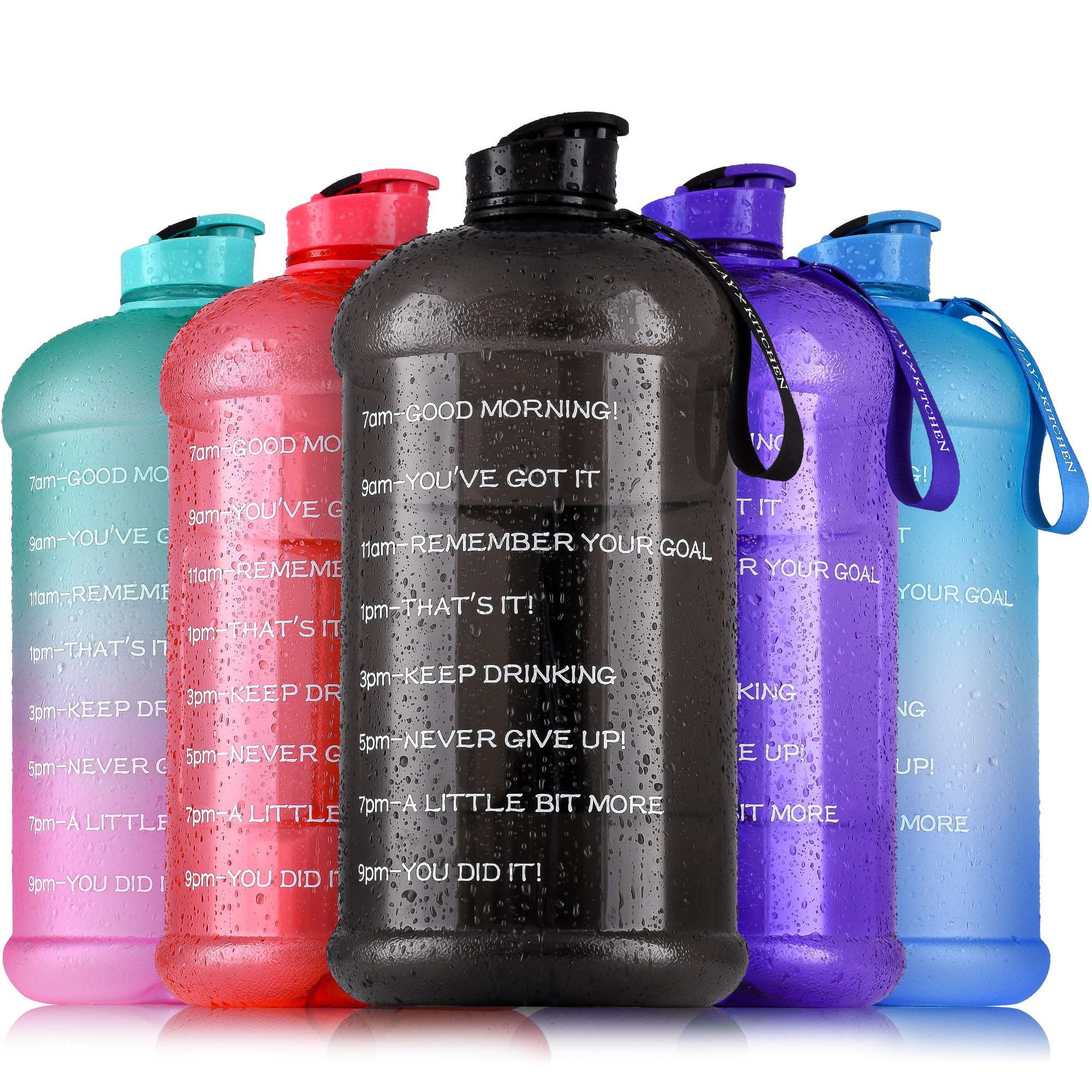 Hydration Nation 1 Gallon Water Bottle with Times to Drink (128oz) – Motivational Time Reader Large Water Jug – Leak-Proof Gallon Water Jug w/Flip Cap & Strap - Water Jug with Time Marker for Sports