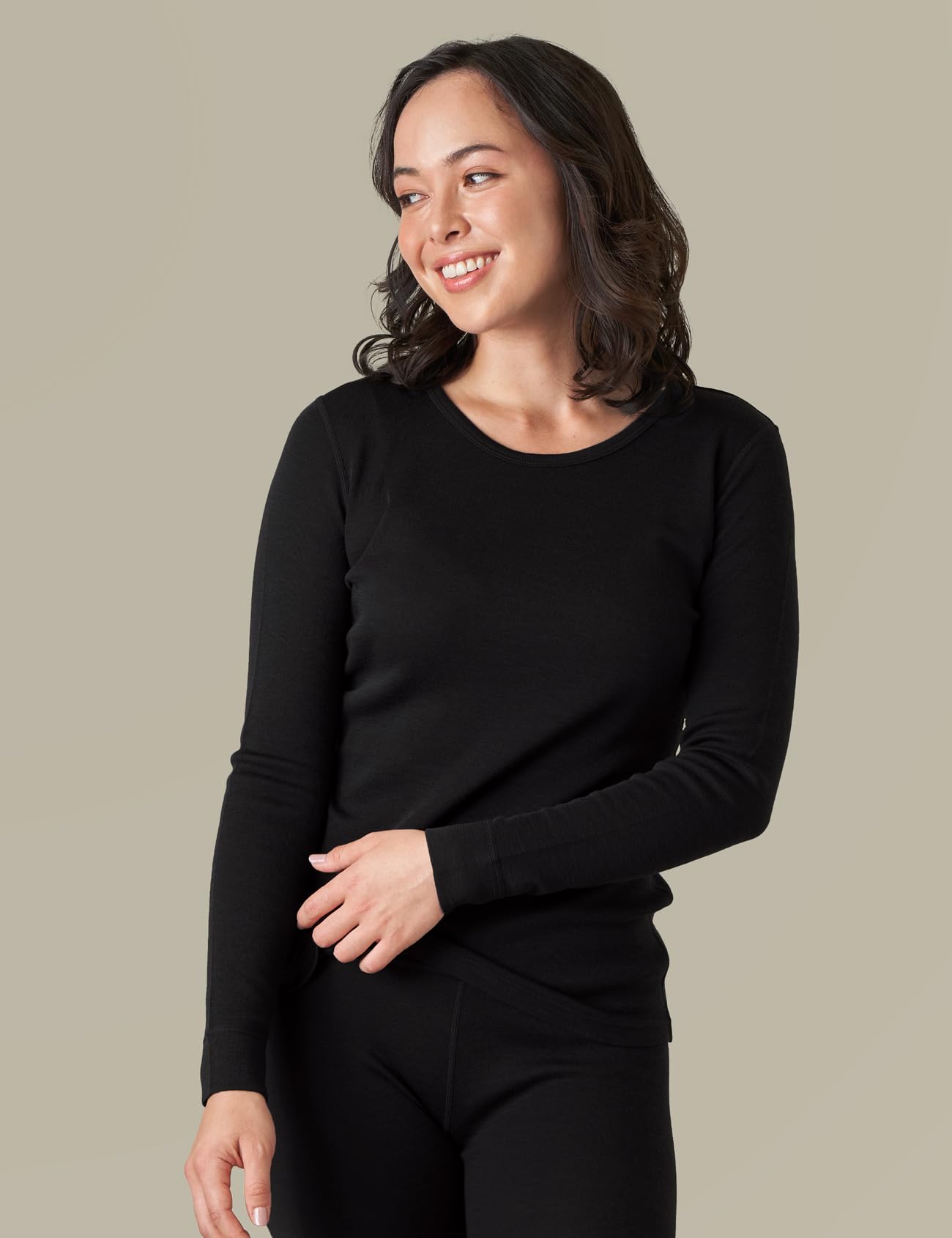 LAPASA Womens 100% Merino Wool Base Layer Set Lightweight Thermal Underwear Long John Top & Bottom Warm Cold Weather L58 XX-Large 1. Lightweight Black 1 Set