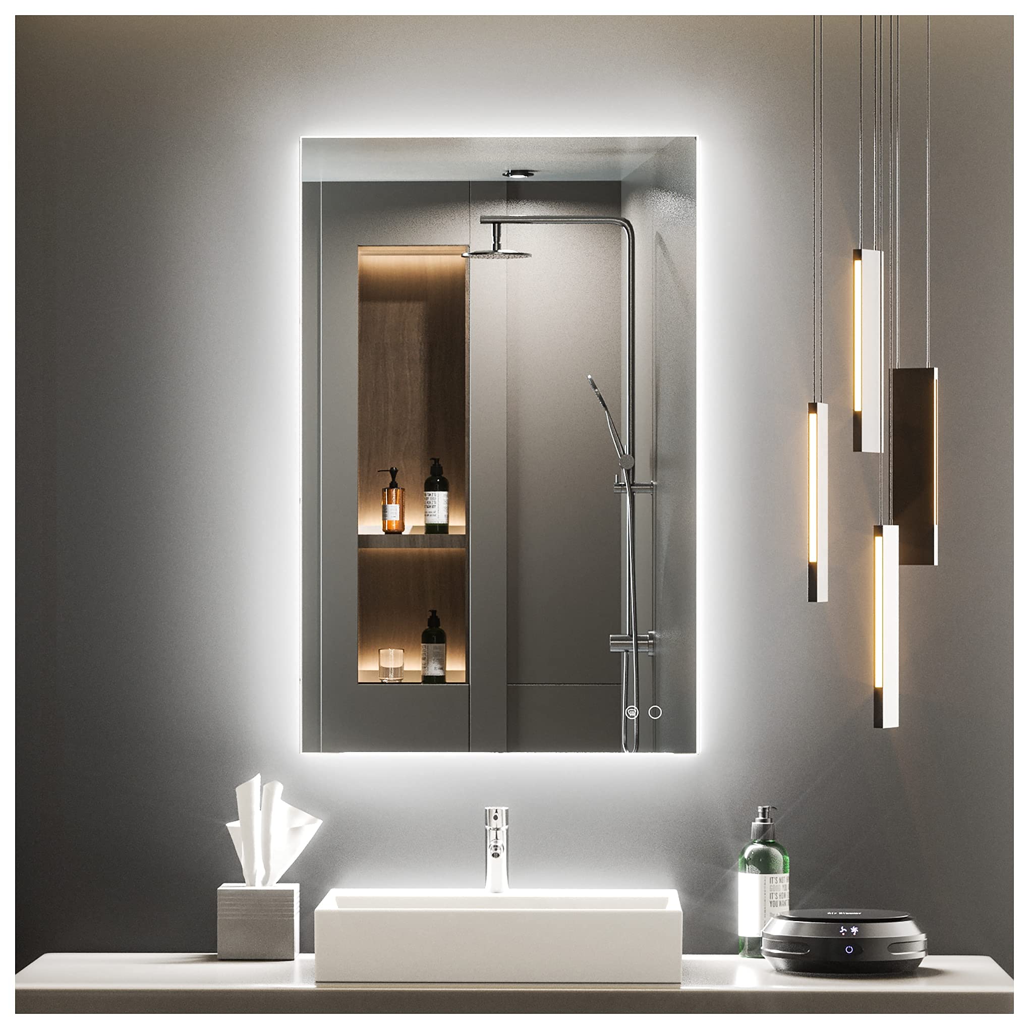 Keonjinn LED Bathroom Mirror, 24 x 36 Inch LED Mirror Lighted Bathroom Mirror, Anti Fog Acrylic Backlit Vanity Mirror with Lights, IP44 Waterproof CRI90+ Dimmable Makeup Mirror(Horizontal/Vertical)