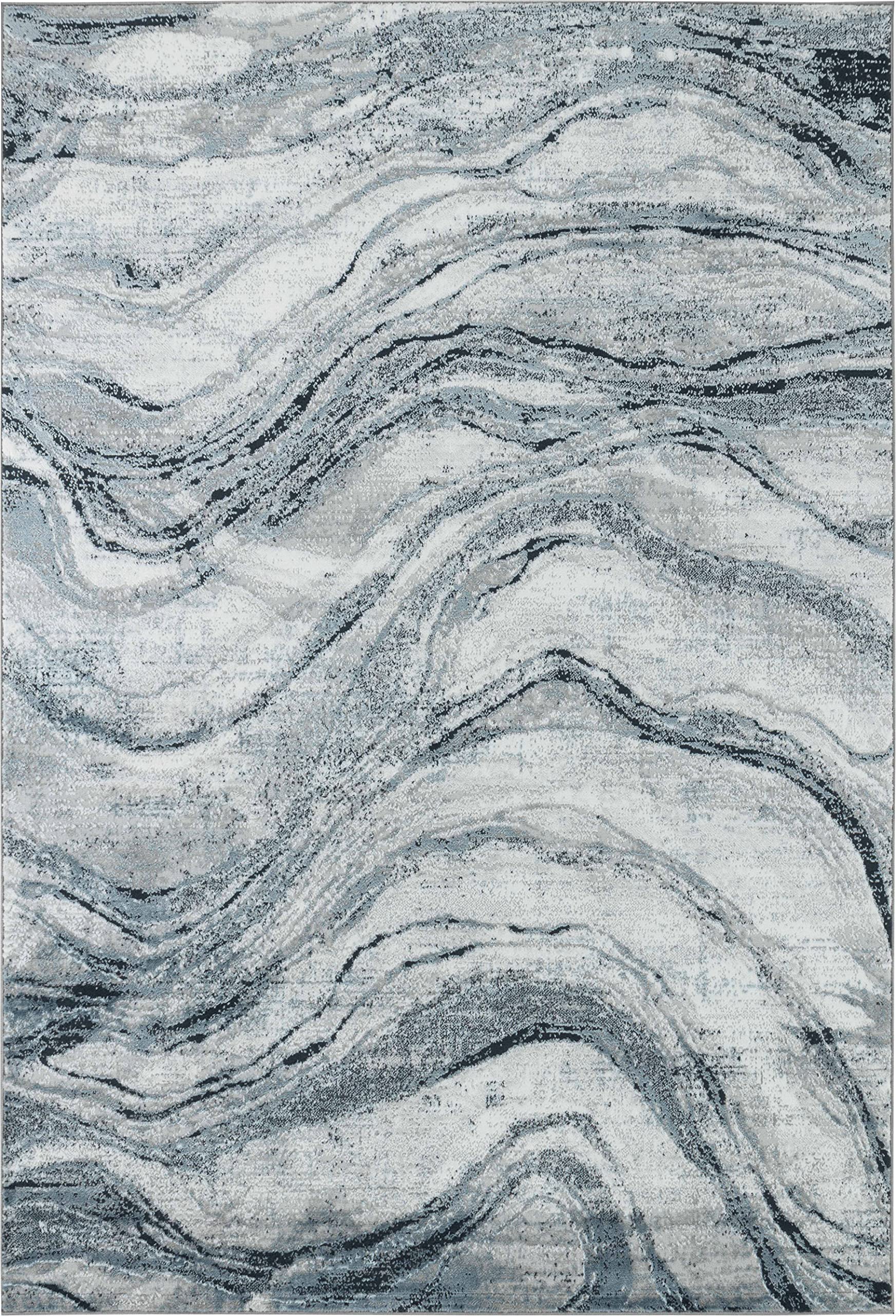GLORY RUGS Modern Abstract Area Rug 5x7 Grey Navy Faded Soft for Living Room Bedroom Home and Office