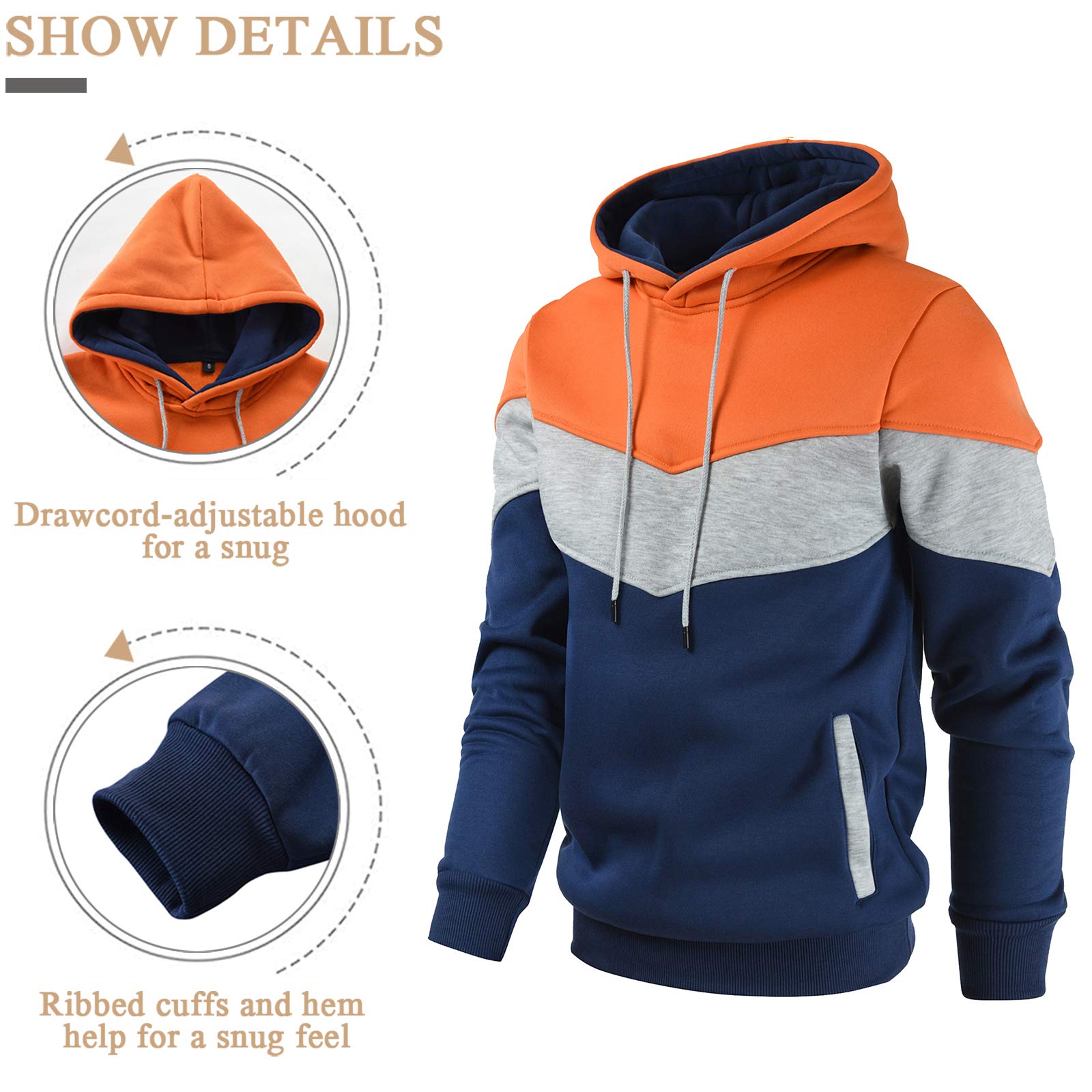 Gesean Men's and women's Novelty Color Block Pullover Fleece Hoodie Long Sleeve Casual Sweatshirt with Pocket