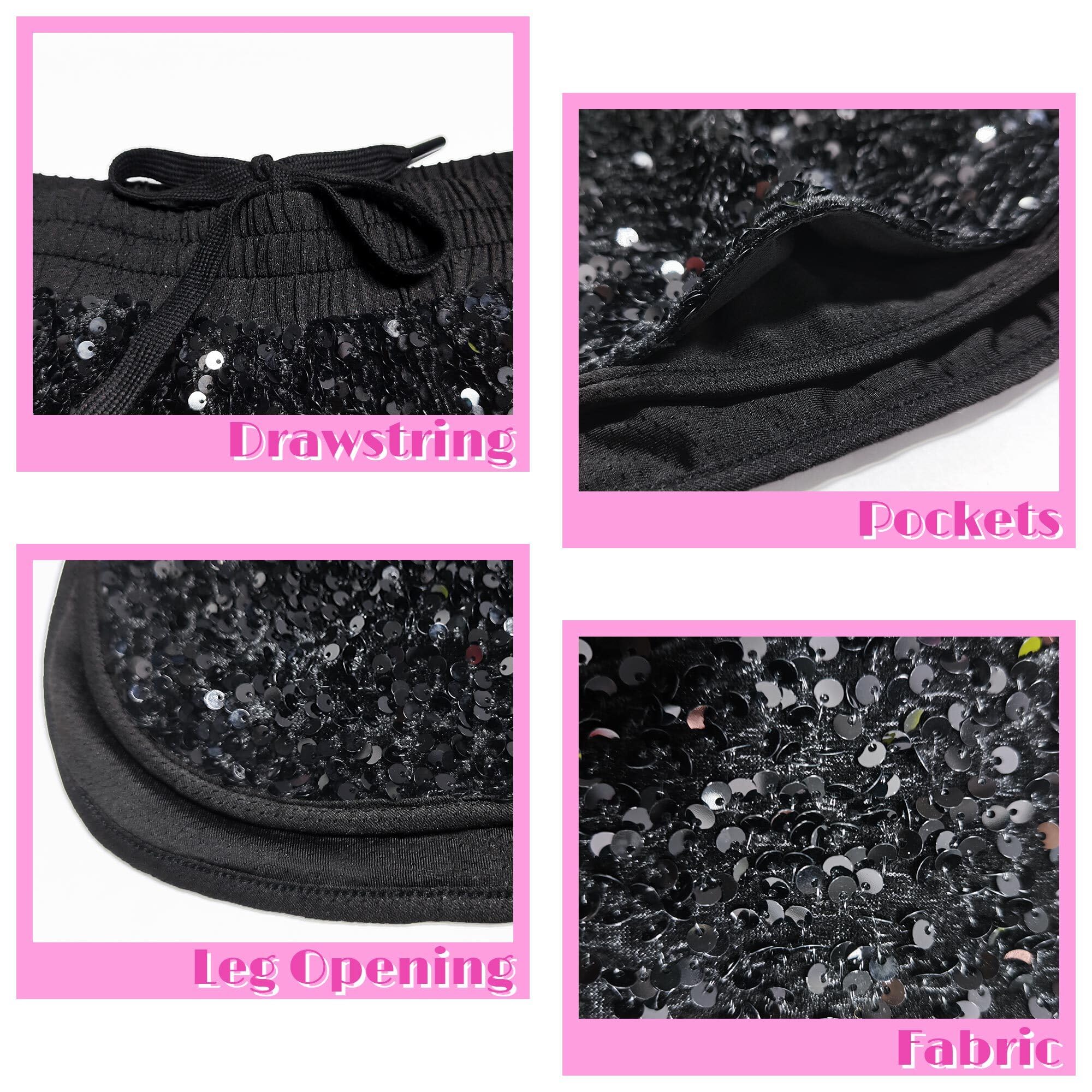 GRTXIN Sequins Shorts for Women High Elastic Waist Sparkly Shorts Hot Pants Solid Party Shorts(Black-XL)