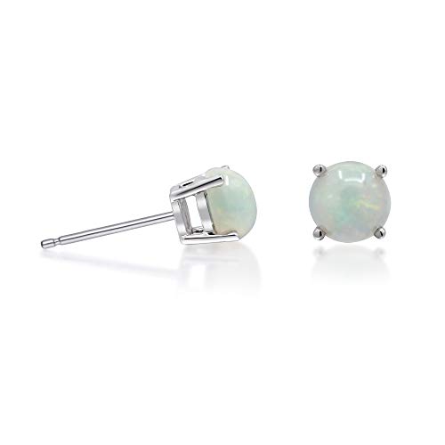 Gin & Grace 14K White Gold Natural Australian Opal earrings for women | Ethically, authentically & organically sourced (Round-cut) shaped opal hand-crafted jewelry for her | Opal Earrings for women
