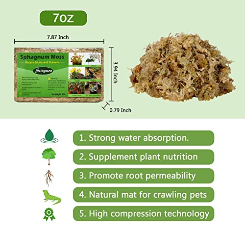 Stingmon 25QT Sphagnum Moss for Plants, Orchid Moss for Potted Plants Peat Moss, Dried Sphagnum Moss for Orchids Reptiles Potting Mix Soil Ochid Soil (7oz 200g)