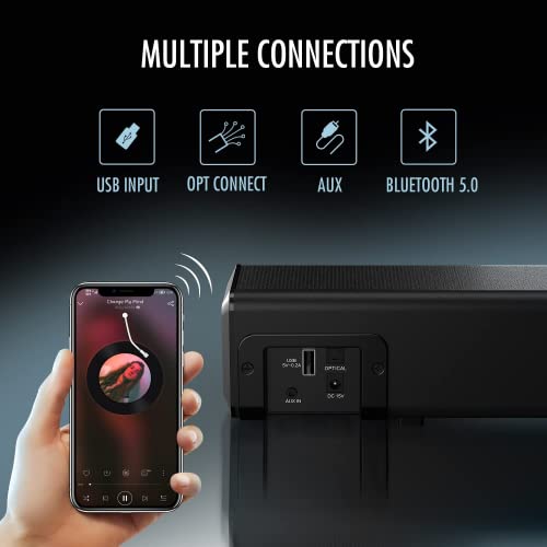 Wohome 16-Inch Small Sound Bars for TV, 50W Mini TV Speakers Soundbar with Wireless Bluetooth 5.0/Optical/AUX-RCA/USB Connection for Smart TV, 5EQs - S66