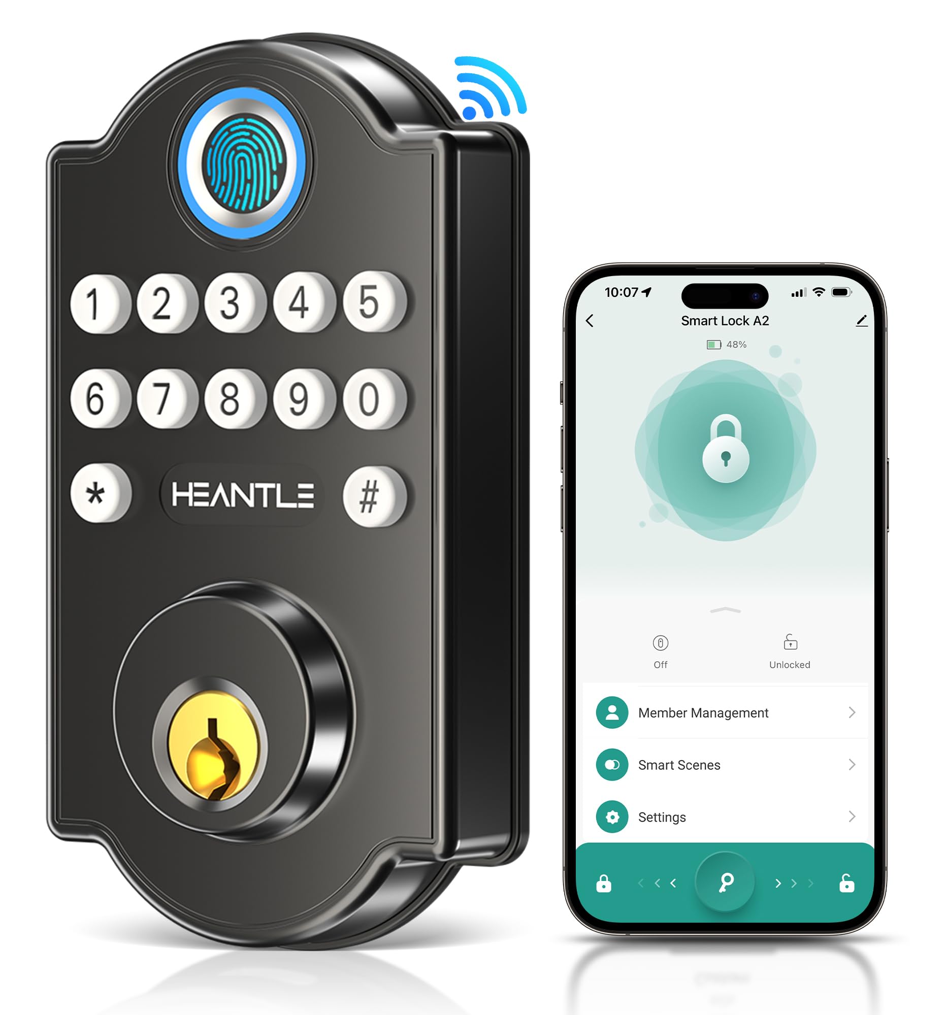 Front Door Lock Set, HEANTLE Smart Locks with Handle, Electronic Keyless Entry Door Lock, Digital Keypad Deadbolt, Auto Lock One-time Passcode for Home, Family