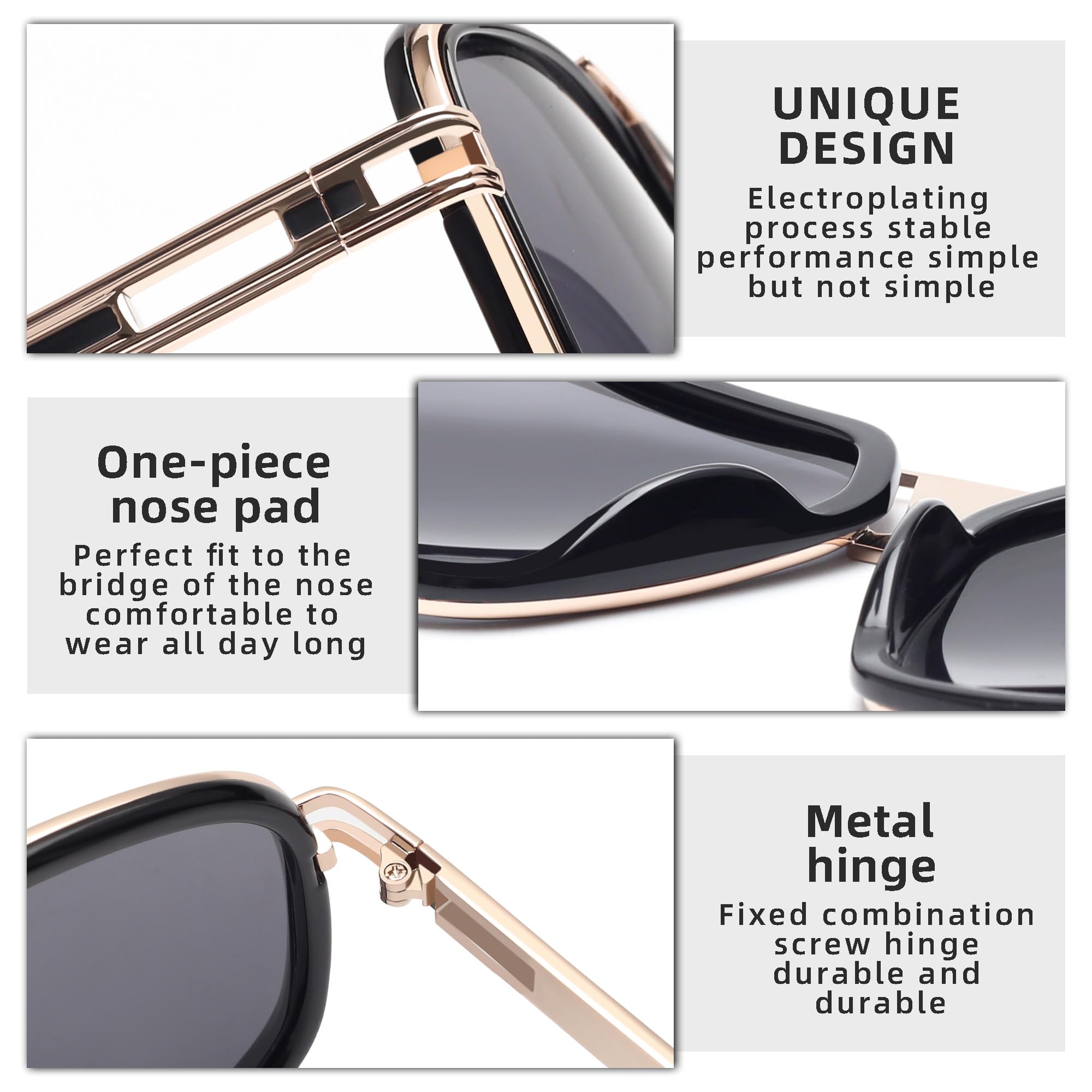 LADEESSE Retro Pilot Sunglasses for Men Gold Alloy Metal Frame Classic Hip Hop Sun Glasses Vintage UV400