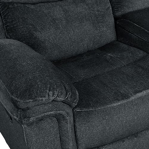 Home Theater Seating Manual Reclining Sofa with Hide-Away Storage, Cup Holders, 2 USB Ports, 2 Power Sockets for Living Room, Bedroom, Dark Blue