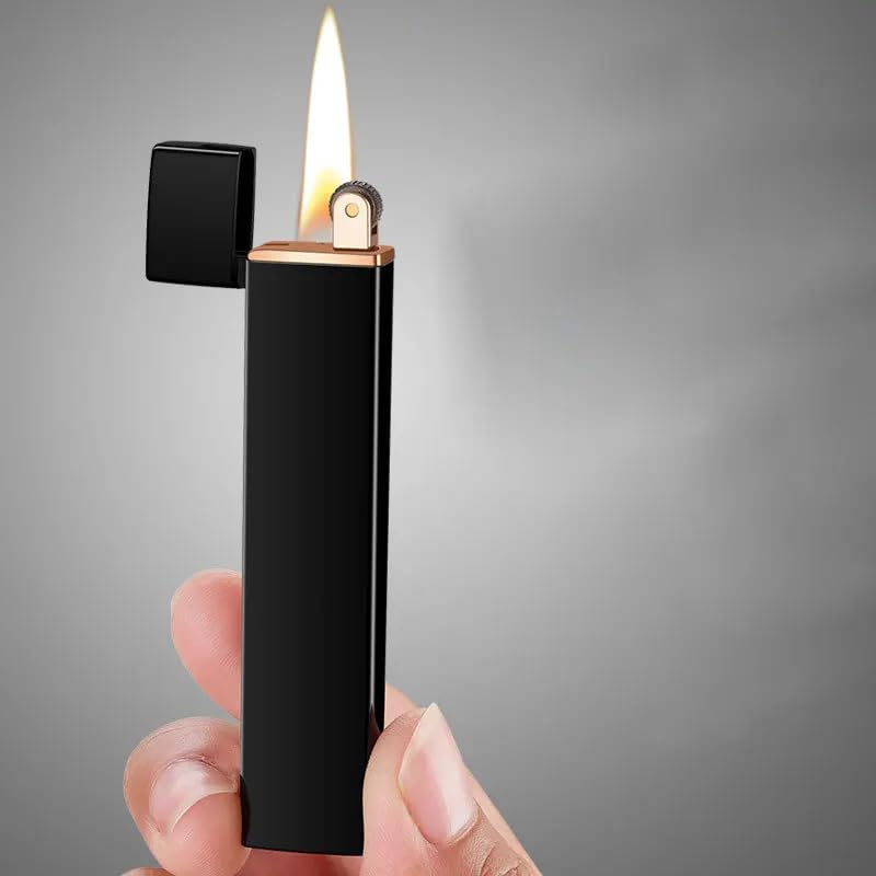 Gold Metal refillable Lighter (No Butane Included) Metal refillable Lighter (No Butane Included) Vintage Lighter Slim Flame Lighter, Metal Drawing Lighter, Wheel Flint Ignition Portable Slim Lighter