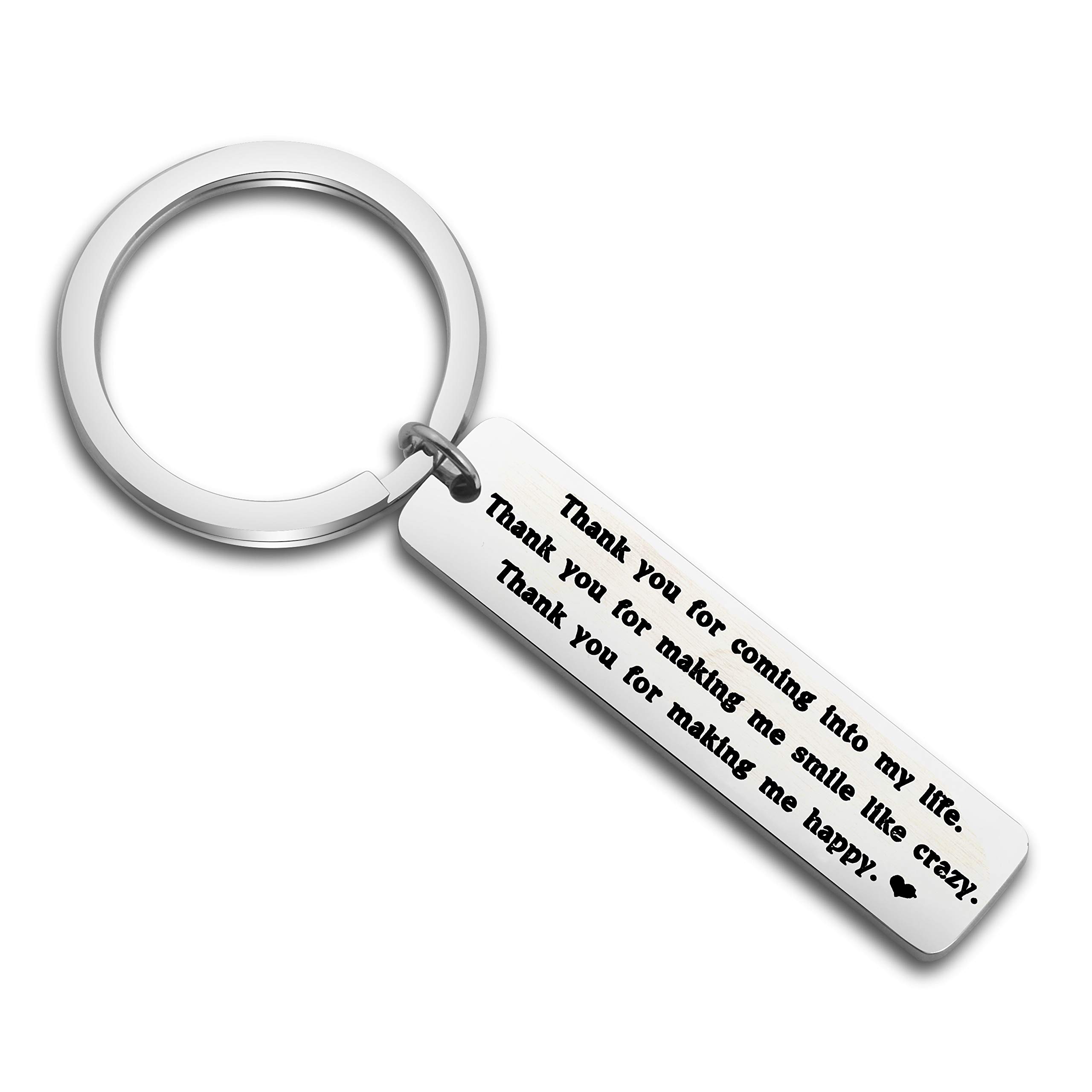 FUSTMW Thank You for Coming into My Life Keychain for Men Women Inspirational Couples Gift (Silver)