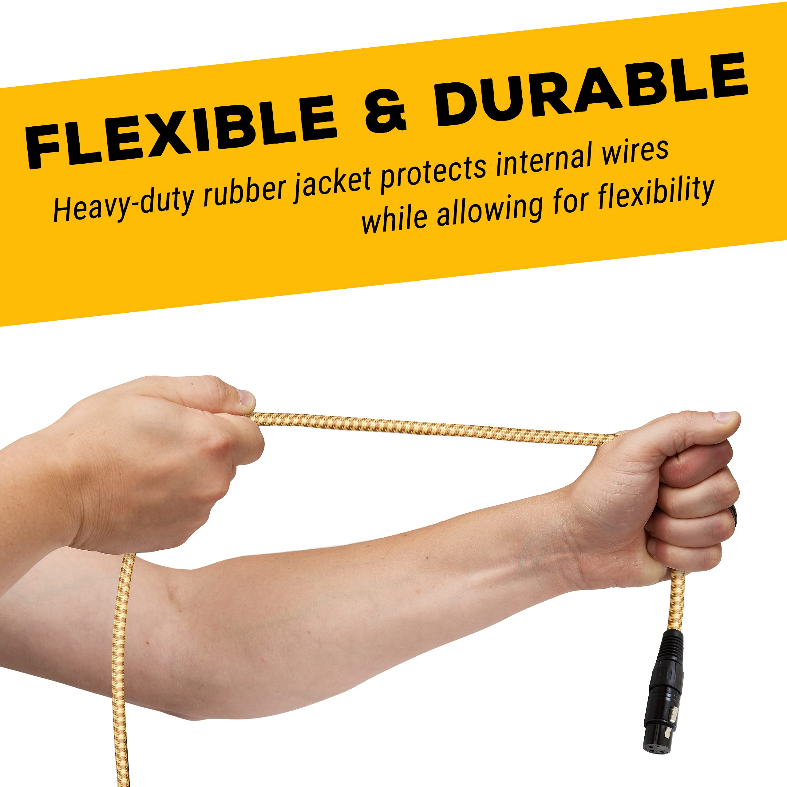 GLS Audio 15 Foot Mic Cable balanced XLR patch Cords XLR male to XLR Female 15 FT microphone Cables Brown Yellow Tweed Cloth Jacket - 15 Feet Mike P