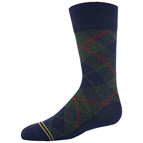 Gold Toe Boy's Dress Crew Socks, 3 Pairs, Peacoat/Grey Heather/Red, Shoe Size: 9-2.5