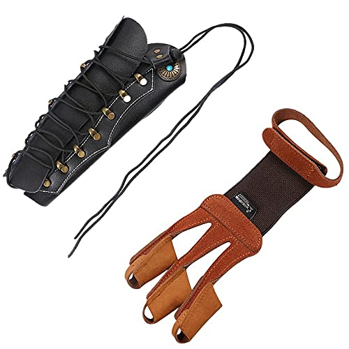 Huntingdoor Arm Guards Archery Leather Arm Protector Soft 3 Finger Archery Glove Black and Brown