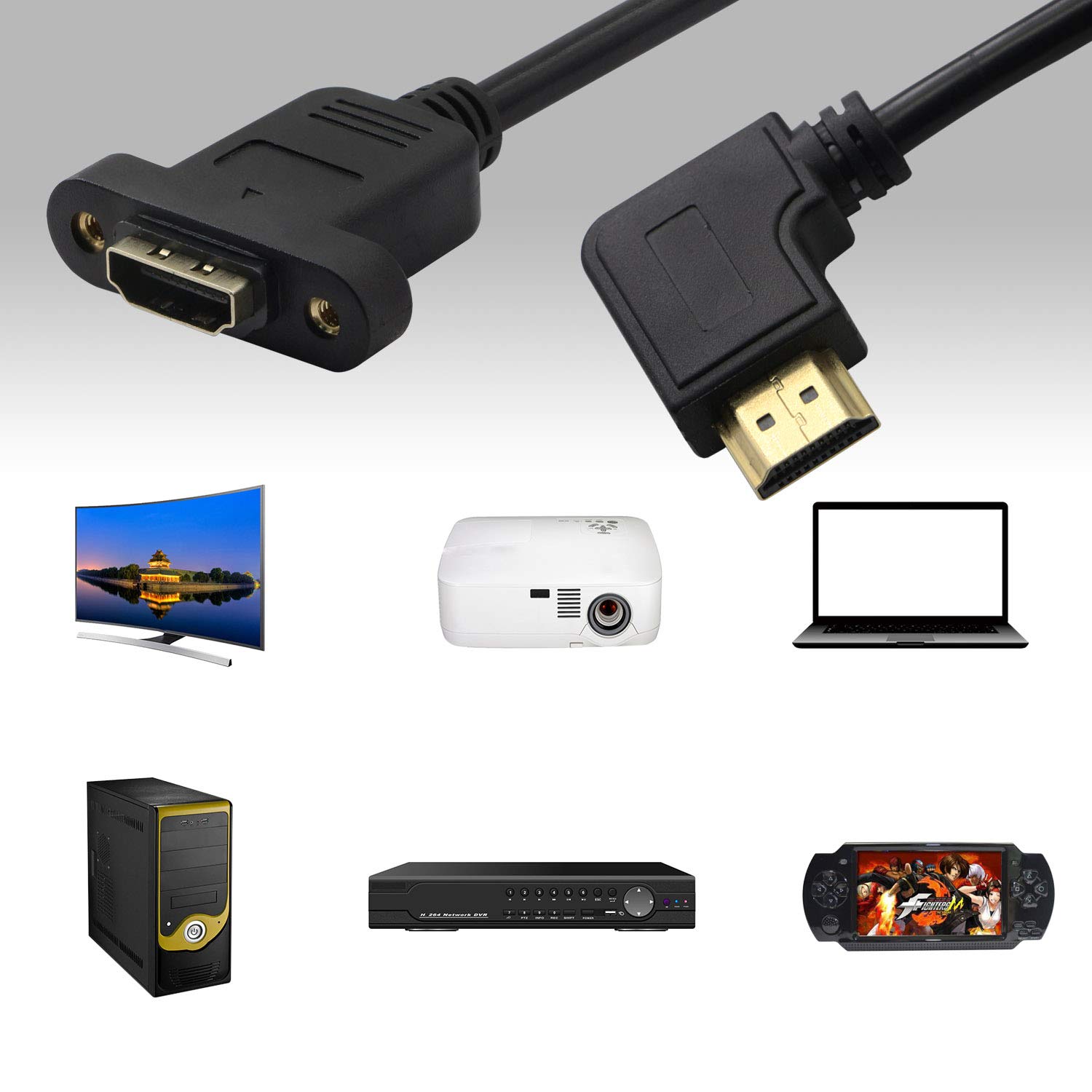 HDMI Panel Mount 90 Degree Extension Cable,HDMI Femlae to 90 Degree Right Male Connector Wire, with Screw Hole Panel Mount,Support 4K 60hz 3D TV, Roku, Xbox360 eat. (Angle Right) 0.5m