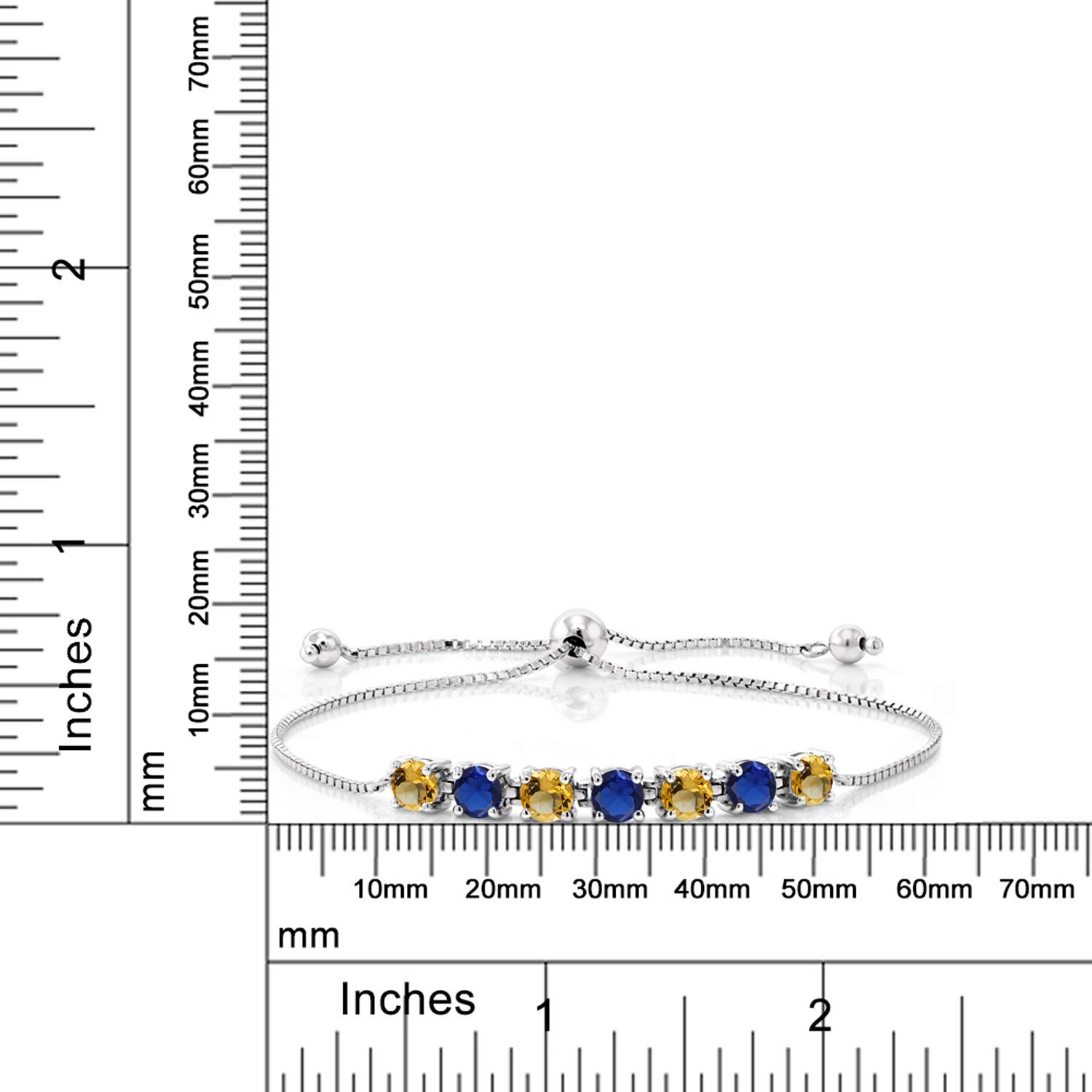 Gem Stone King 925 Sterling Silver Yellow Citrine and Blue Created Sapphire Tennis Bracelet For Women (2.33 Cttw, Round 4.5MM, Gemstone Birthstone, Fully Adjustable Up to 9 Inch)