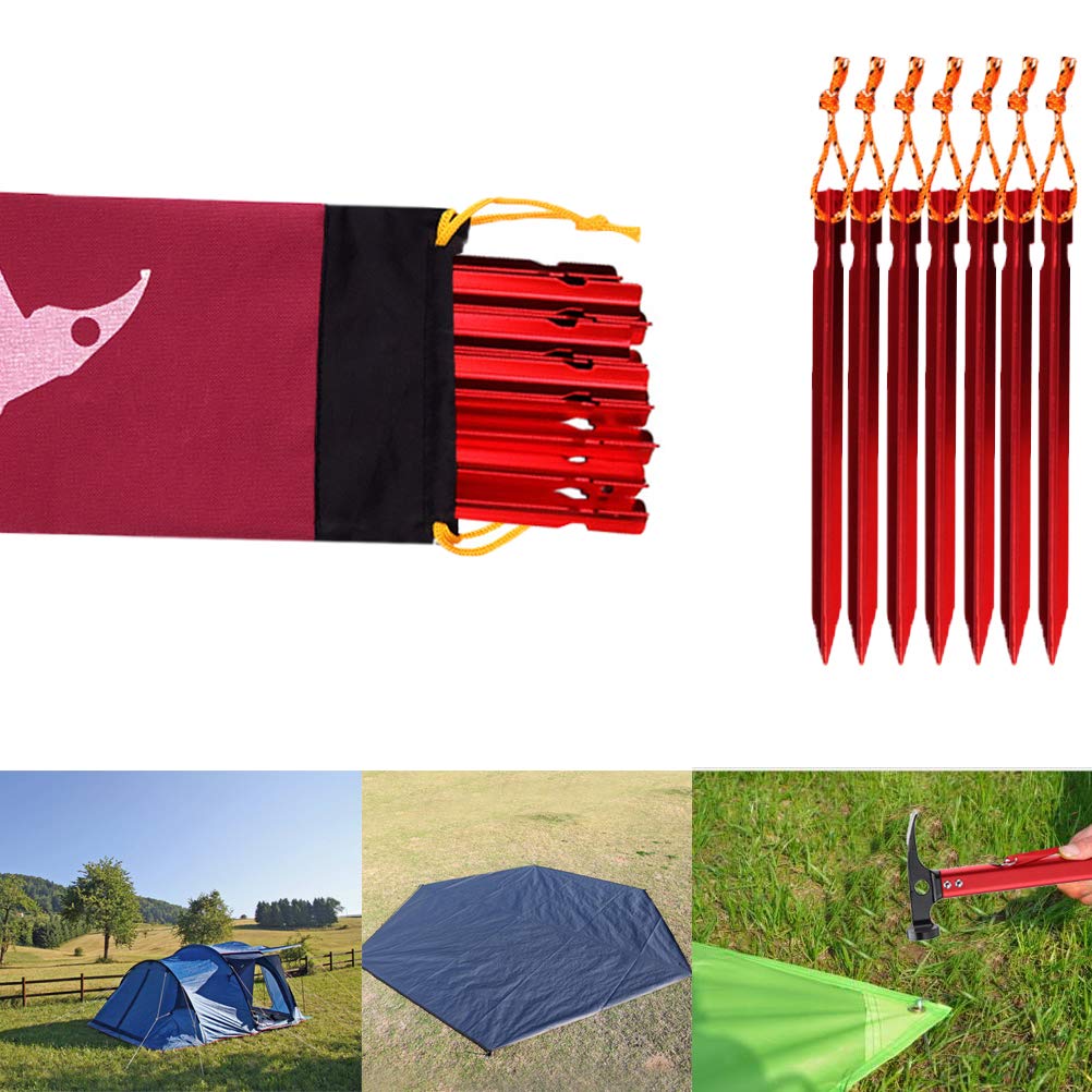 Haploon Camping Accessories Kit, Aluminum Tent Mallet Stake Hammer with Metal Tent Pegs, Nylon Guyline Rope 4x13ft with Cord Adjuster, Tent Accessories for Camping, Hiking, Backpacking