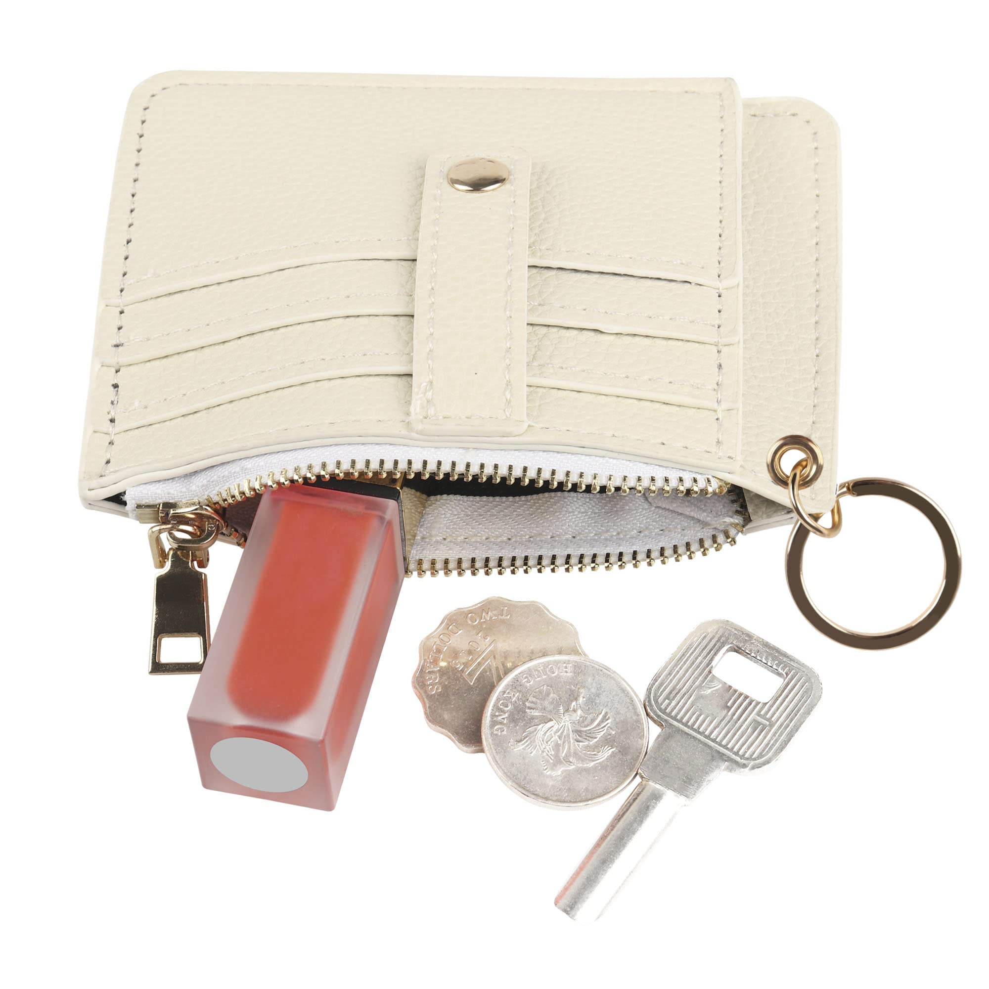 Guran Silicone Beaded Key Ring Bracelet Wallet with Card Holder, Purse Tassel Elastic Keychain Wristlet, Keyring Bangle for Womens (White)