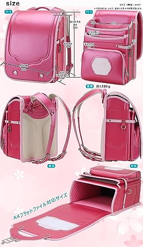 Ransel Randoseru Semi-Automatic Backpack Japanese School Bags for Kids Girls Senior PU Leather Large Capacity Light Weight Rain Cover(Pink)