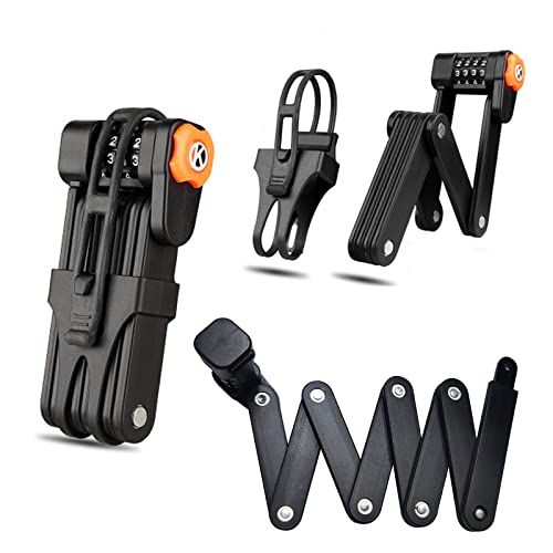Ikaufen Folding Bike Lock, Compact Bike Lock for Bicycle Scooter Motorcycle Chain Lock, Heavy Duty Anti Theft Bicycle Locks with Mounting Bracket 4-Digit Foldable Bike Lock