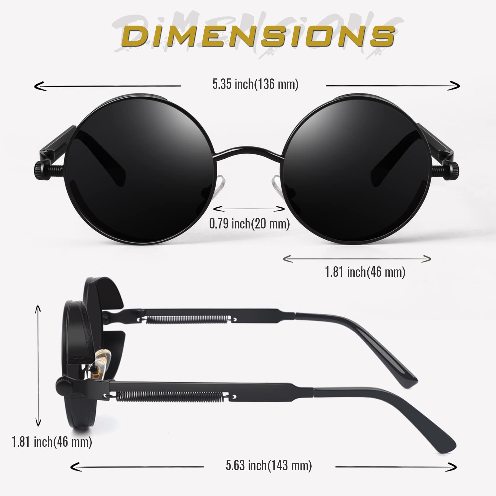 GQUEEN Retro Round Circle Steampunk Sunglasses for Women Men Polarized UV400 Protection,MTS2