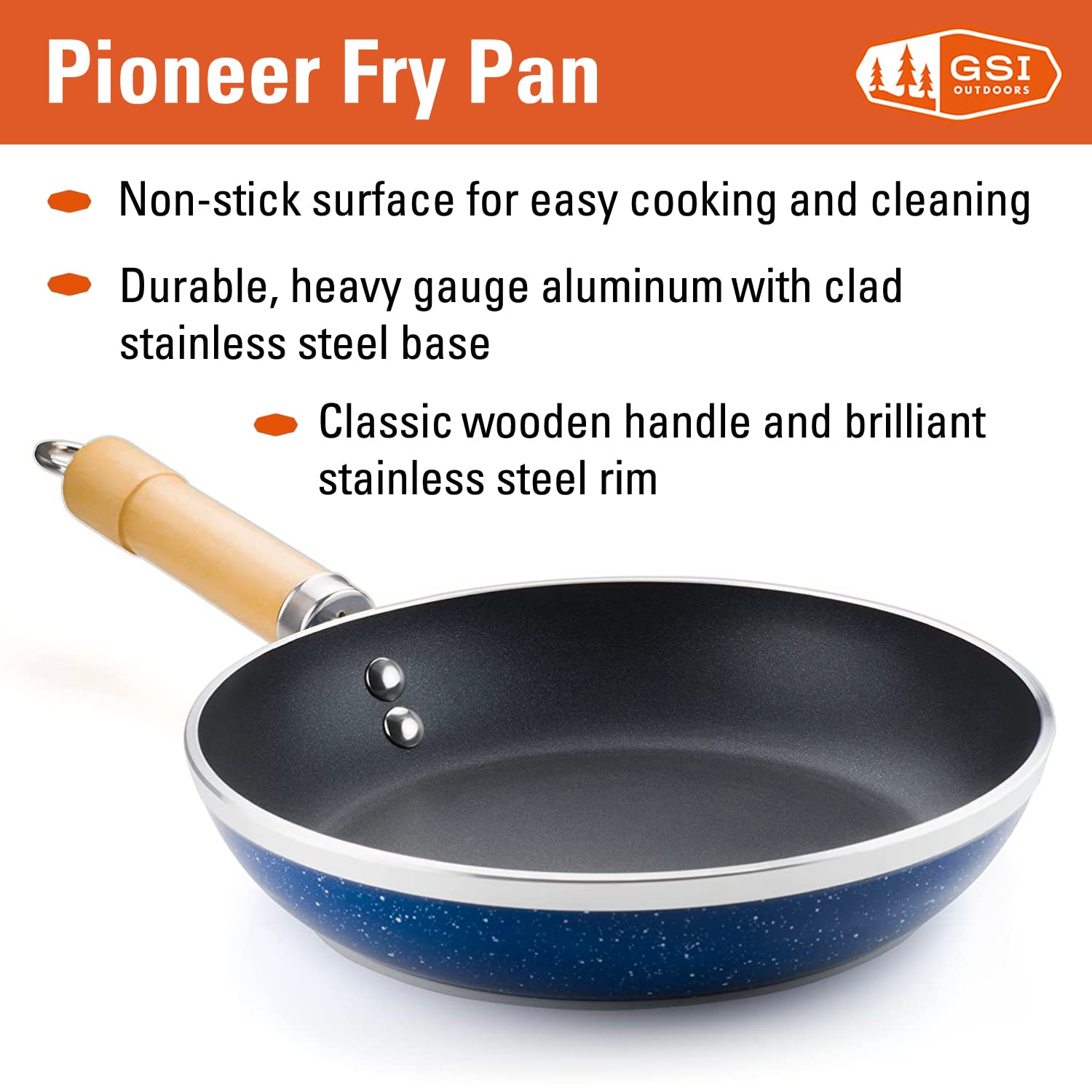 GSI Outdoors Pioneer Fry Pan - Outdoor or Indoor Cookware for Camping, Backpacking, & Cabin Cookouts - Classic Enamelware
