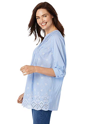 Woman Within Women's Plus Size Embroidered Cotton Tunic - 2X, White Eyelet Embroidery