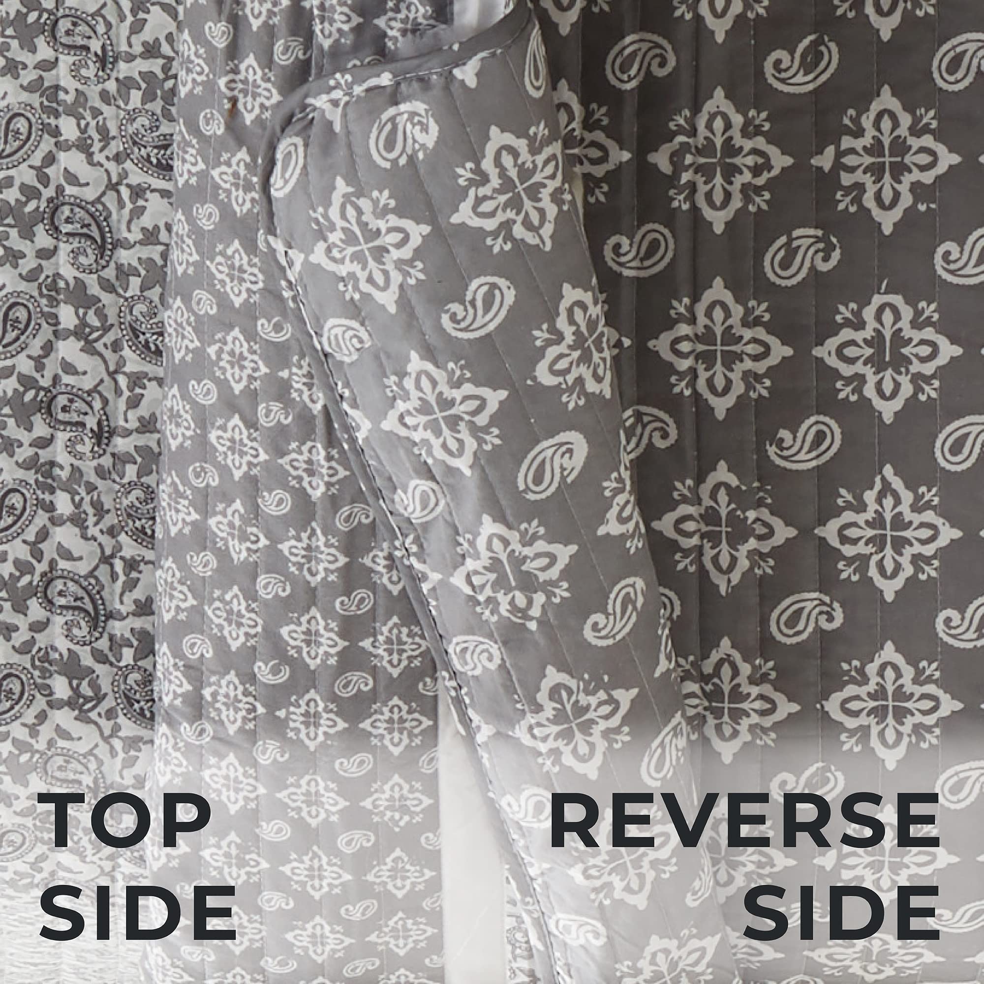 Great Bay Home 2-Piece Reversible Grey Twin/Twin XL Quilt Comforter with 1 Sham | Lightweight, All-Season, Cozy, Modern Bedspreads | Paisley Coverlet Sets | Kadi Collection
