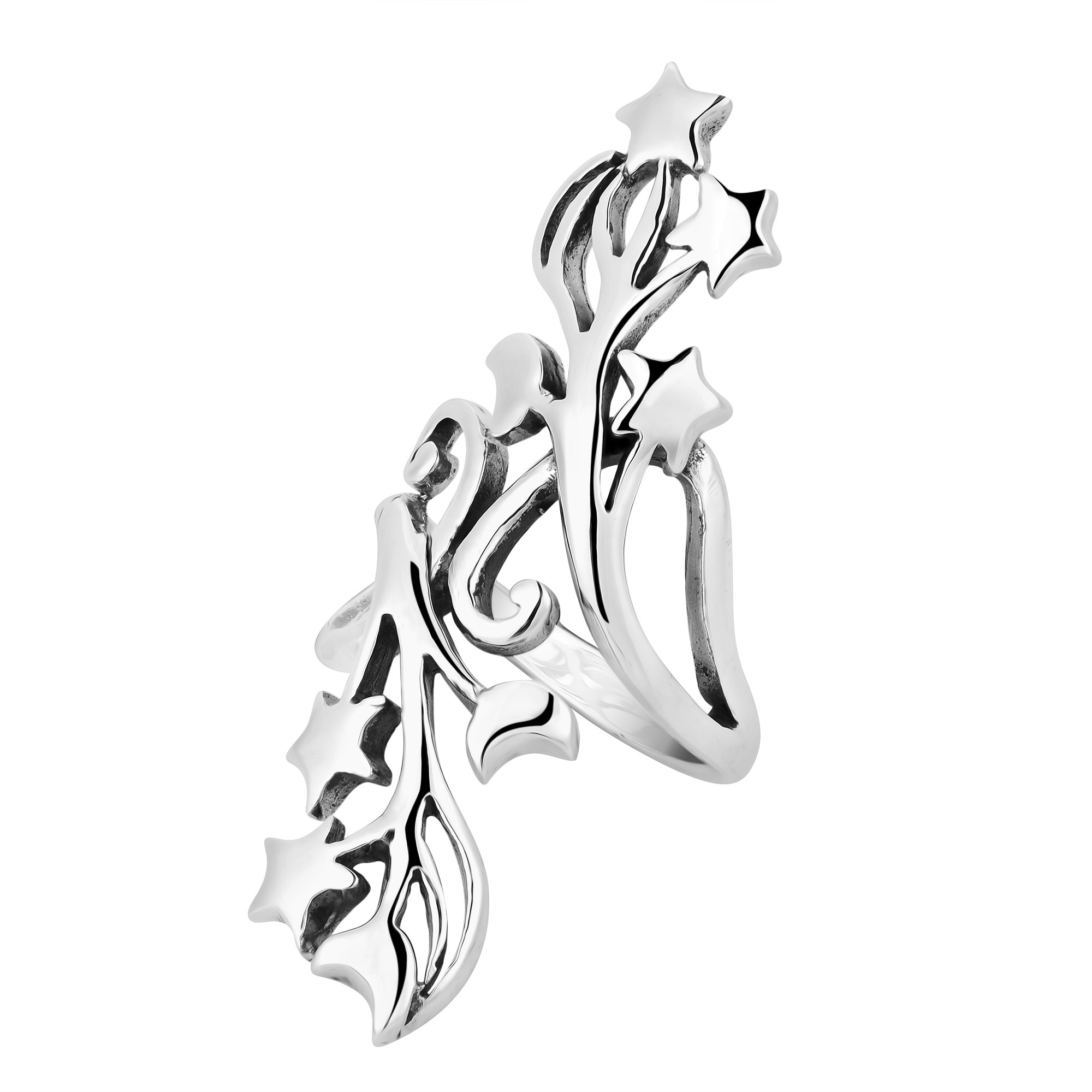 Gorgeous Stars and Half Moon Swirl Vine .925 Silver Ring (10)