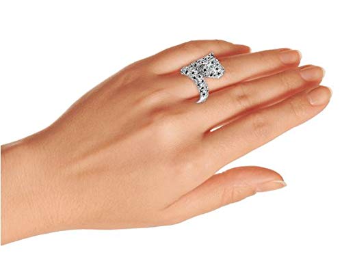 Green Eye Black White Cubic Zirconia CZ Fashion Leopard Panther Cat Statement Bypass Ring For Women Silver Plated Brass