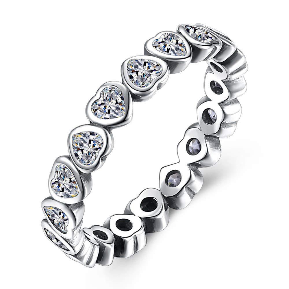 Ginger Lyne Collection Jana Hearts Solid Sterling Silver CZ Eternity Wedding Bridal Band Ring Size 6