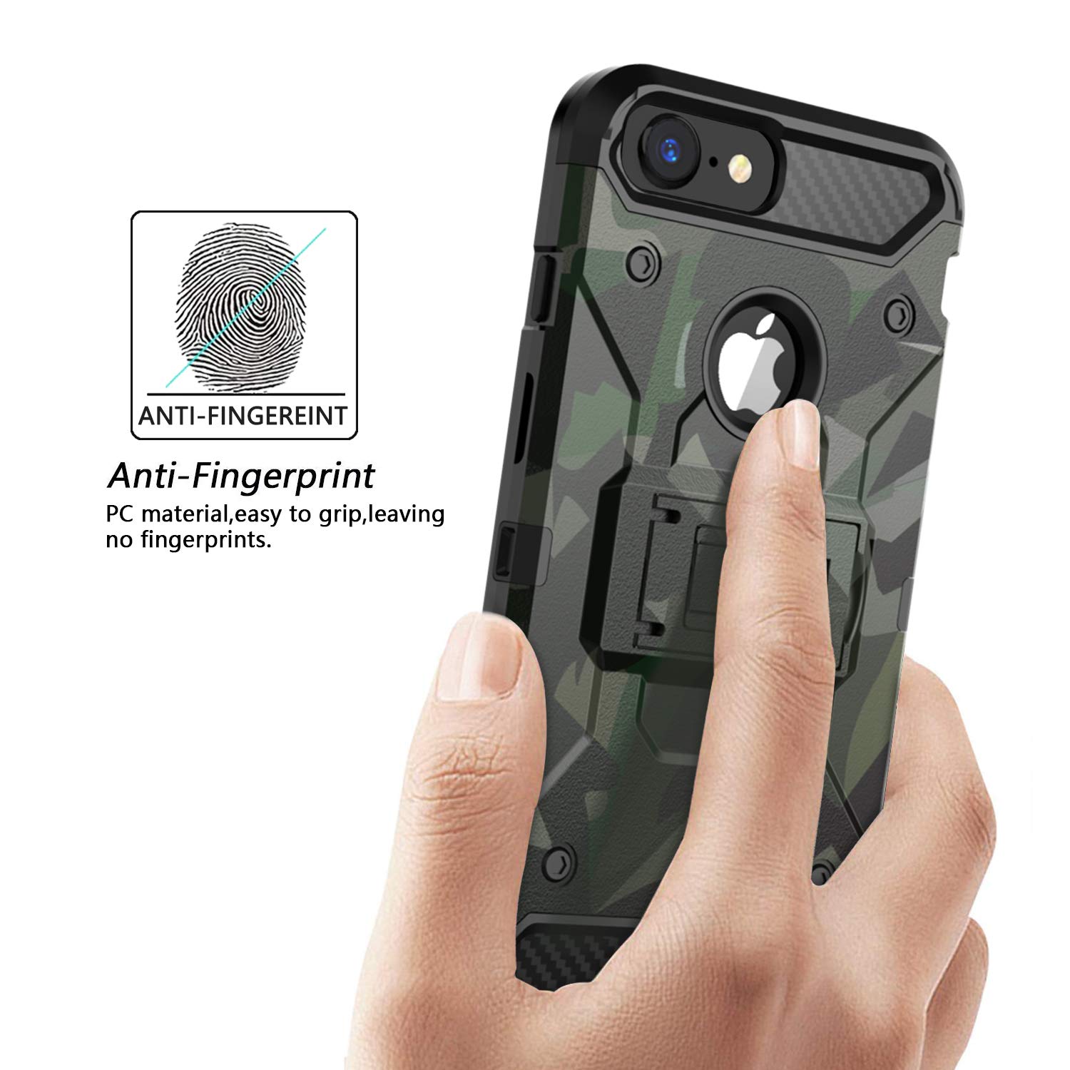 iPhone 8 Case,iPhone 7 Case,iPhone 6 Case,iPhone 6s Case HUATRK Boys Man Military Kickstand Three Layer Heavy Duty Shockproof Protective Camo Cover,Camouflage Green