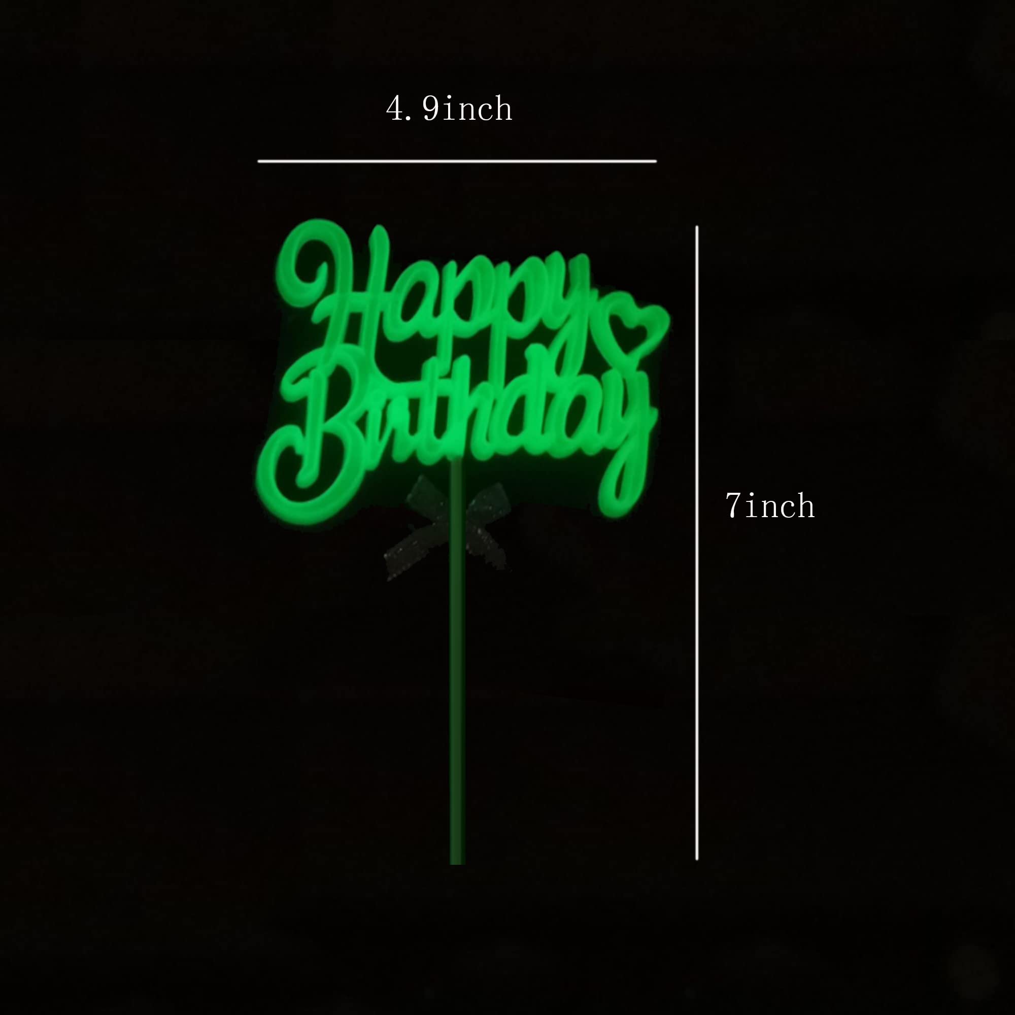 Glow Party Neon Birthday Cake Toppers Happy Birthday Cake Topper 3D Green Cake Decorations