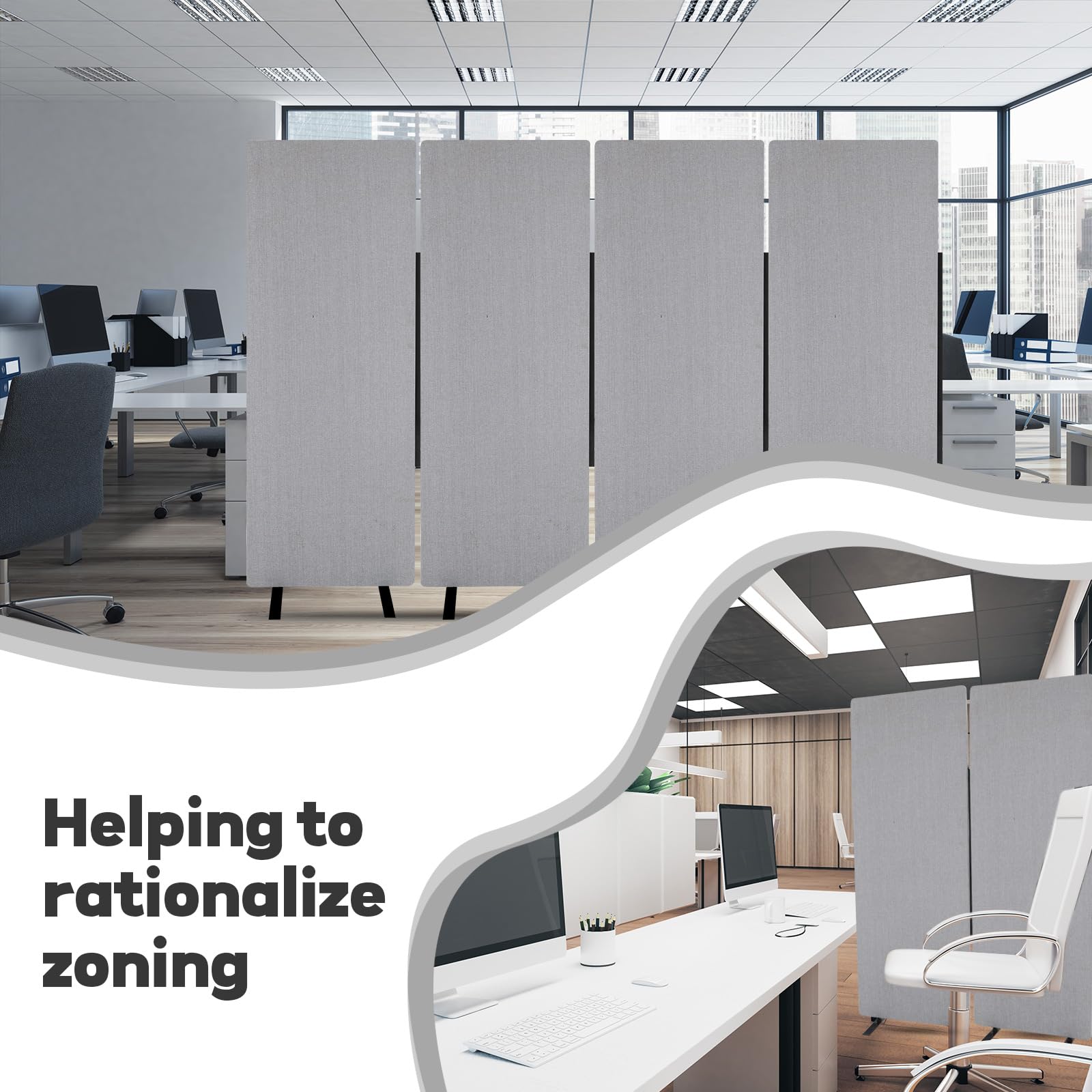 Frienda 4 Pcs Office Dividers Partition Wall Freestanding Privacy Panel 94.5 x 66 Inch Noise Divider Screen Acoustic Partition Soundproof Cubicle Wall 4 Zip Together Panels for Classroom, Grey