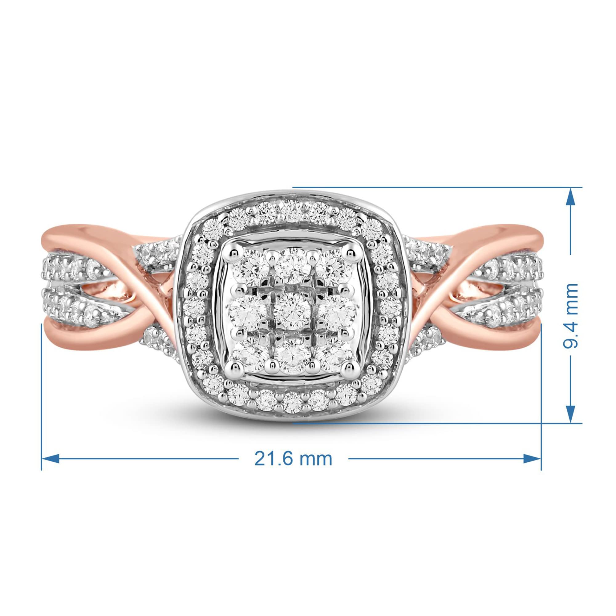 Jewelili Rose Gold over Sterling Silver 1/3 Cttw Natural White Round Cut Diamond Bridal Engagement Ring, Size 8