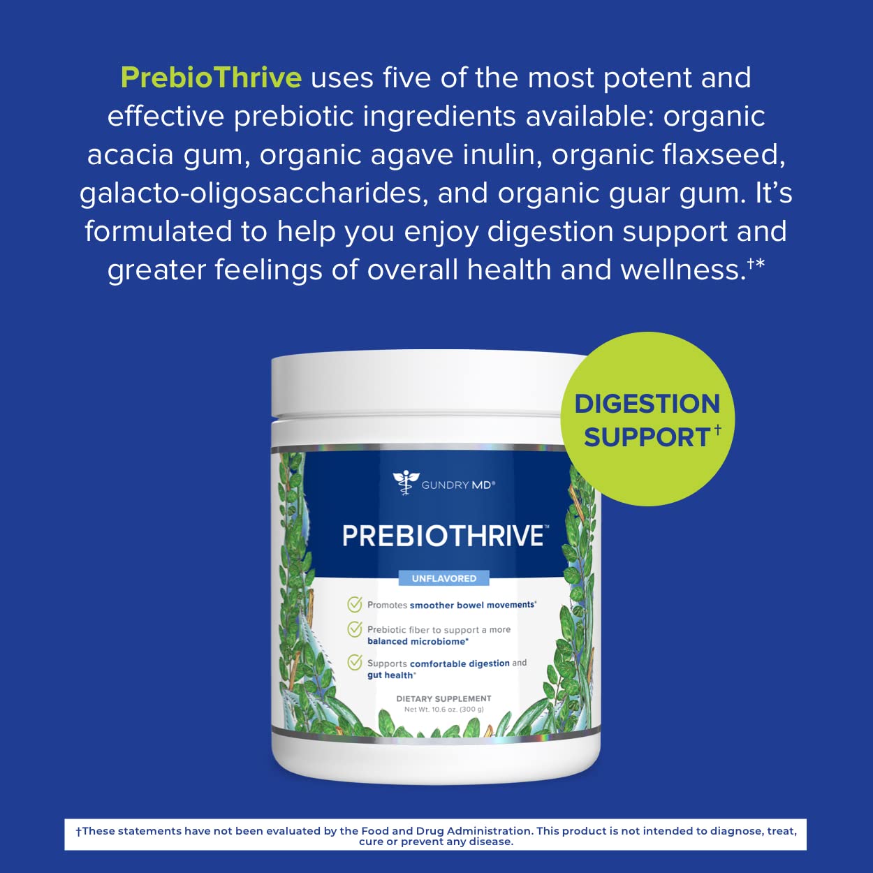 Gundry MD® PrebioThrive™ Prebiotic Supplement for More Comfortable Digestion, Gut Health and a More Balanced MicroBiome, Unflavored Powder - (30 Servings)