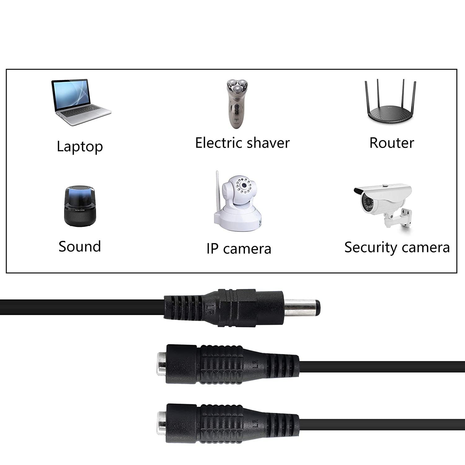 UpperFu DC Power Y Splitter Cable, 2 Pcs 5.5mm x 2.5mm 1 Male to 2 Female DC Power Extension Adapter Cable for CCTV Surveillance Cameras Surveillance Routers DVR Led Light Strips