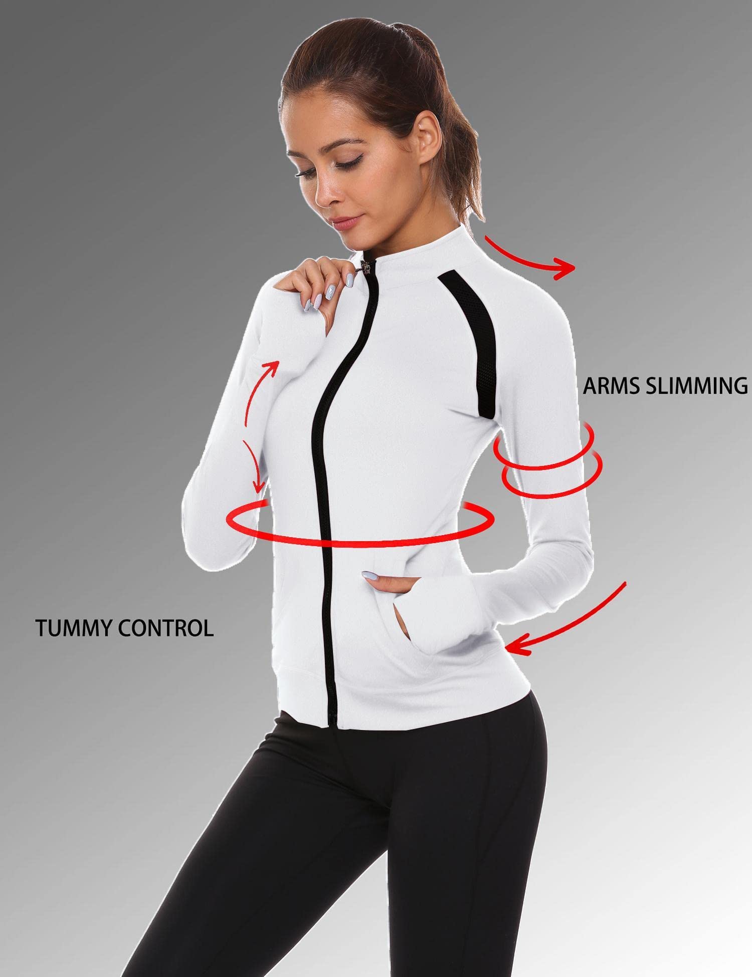 HOTLOOX Women's Yoga Jacket Athletic Workout Running Jacket Full Zip Up Sportswear Lightweight Tops White L