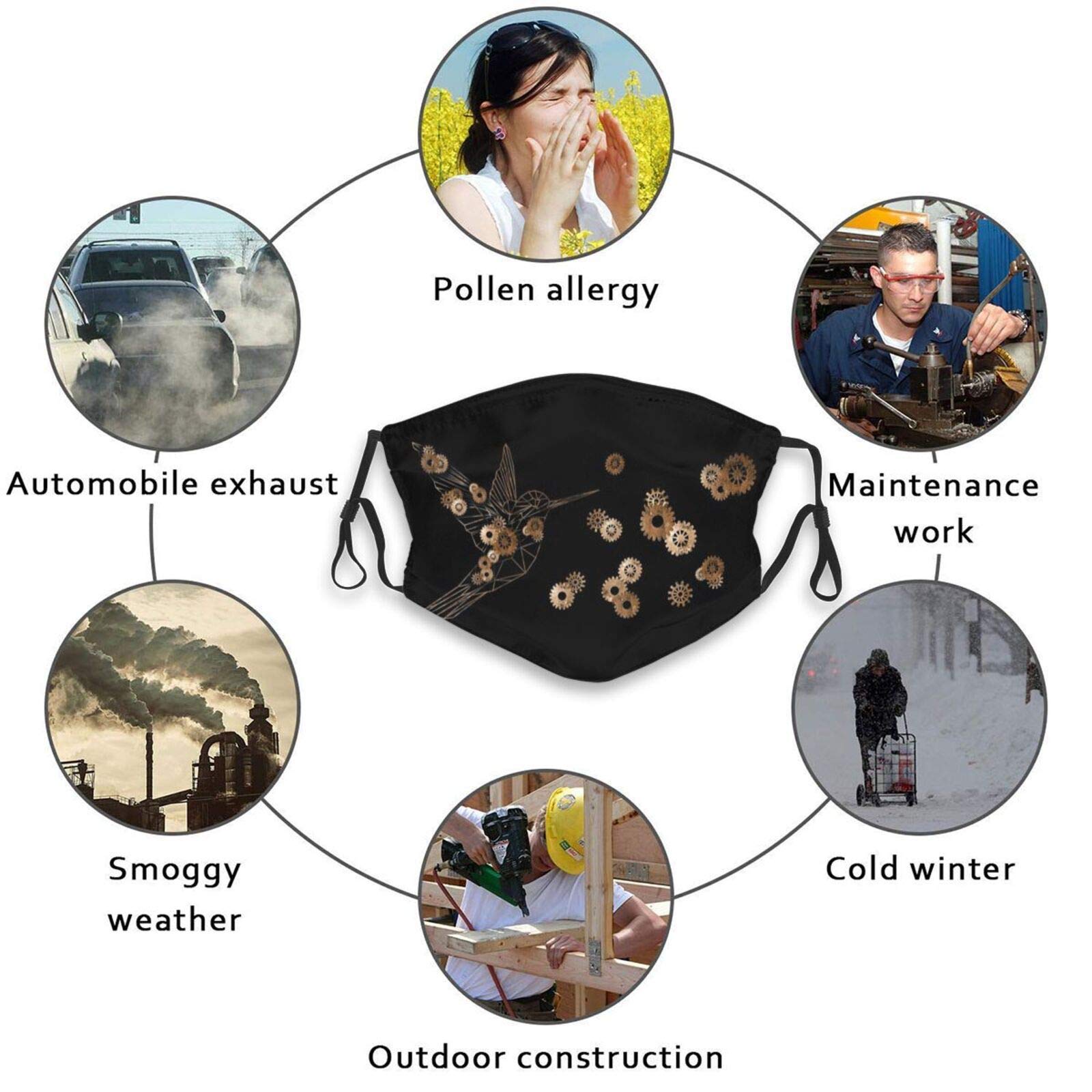 Golden Steampunk bird Face Mask,Comfortable Balaclavas Reusable Bandana Adjustable Scarf For Adult (With 2 Filters)