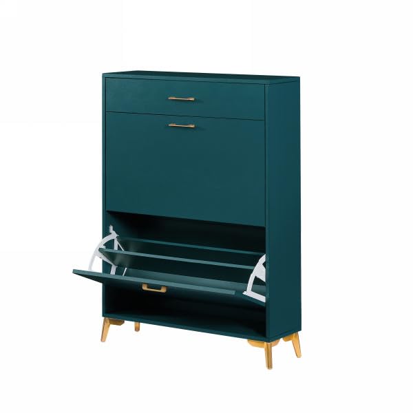 SPOFLYINN Shoe Storage Organizer Freestanding 8 Pair Storage Organizer with 2 Flip Door for Entryway Hallway Bedroom 32 x 10 x 43in Green