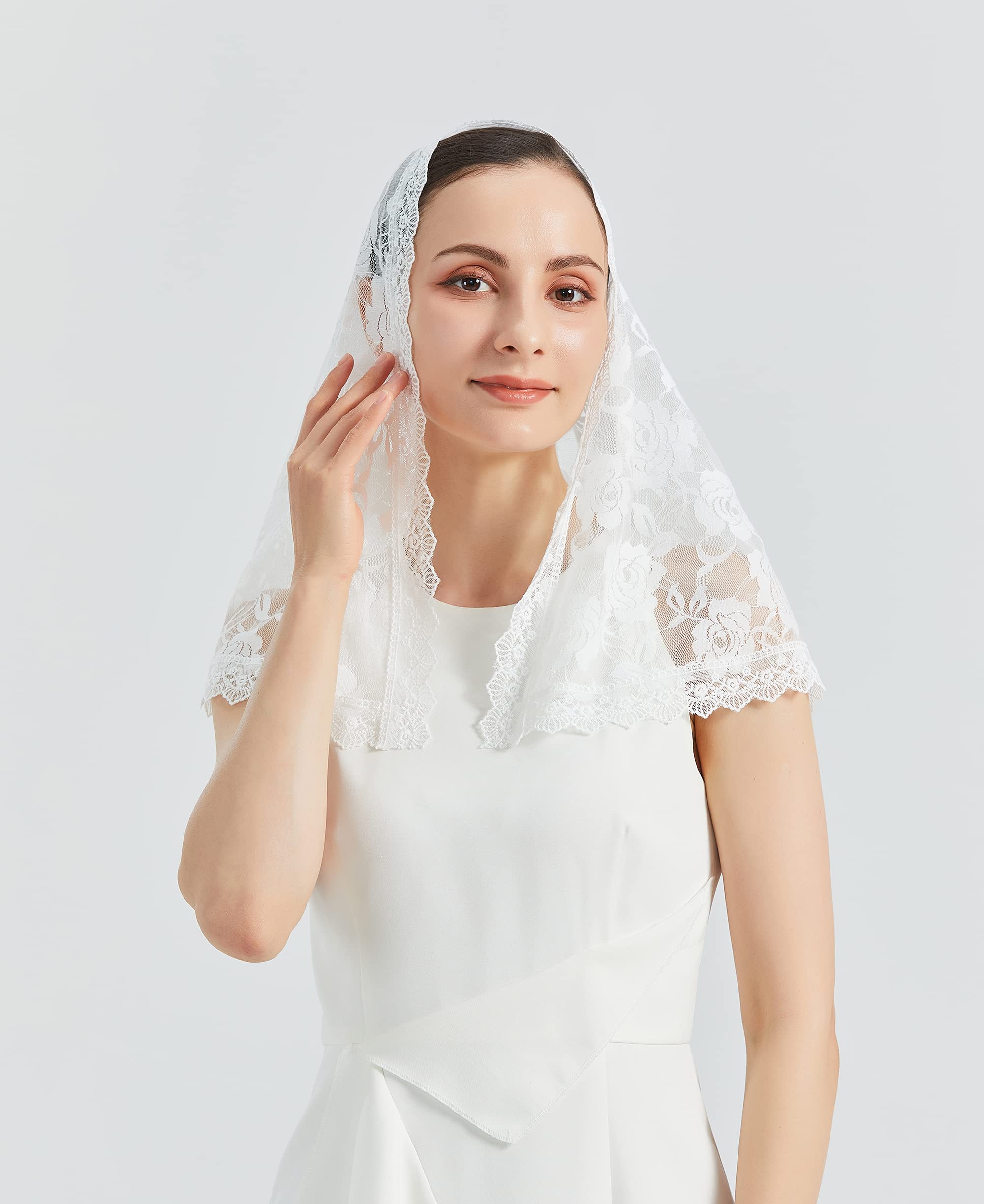 Grettytling Lace Mantilla Veil Soft and comfortable 7 Colors Spanish Style Rose Lace Veil Head Covering D Shape , 2pcs Black&white