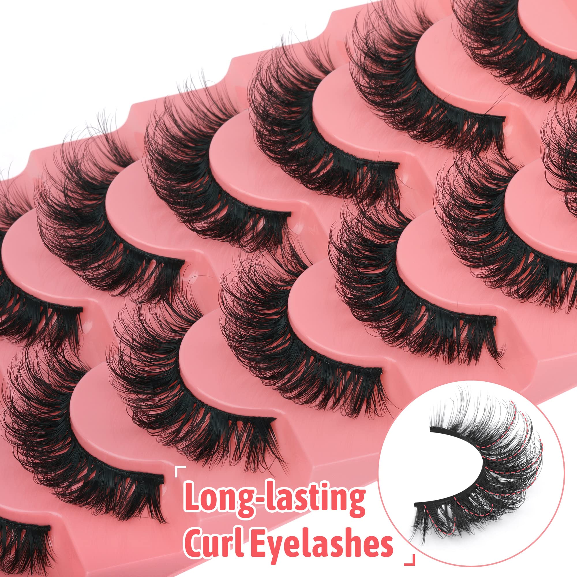 Natural False Eyelashes Wispy Lashes Fluffy Strips Eyelashes 3D Faux Mink Lashes 7 Pairs Multipack by Eefofnn